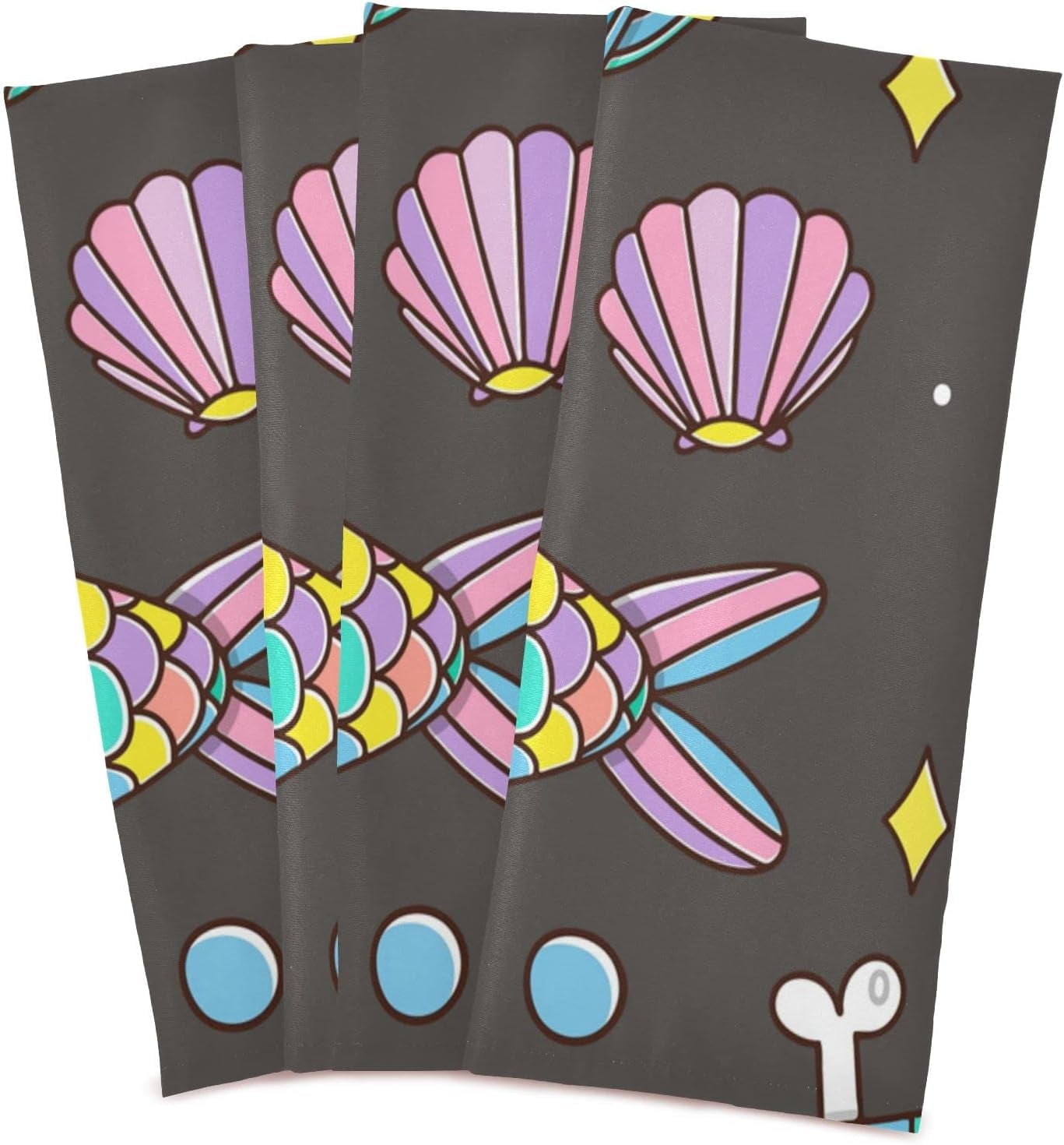 Dreamtimes Mermaid Tails and Shells Kitchen Towels Set of 4 Dishcloths ...