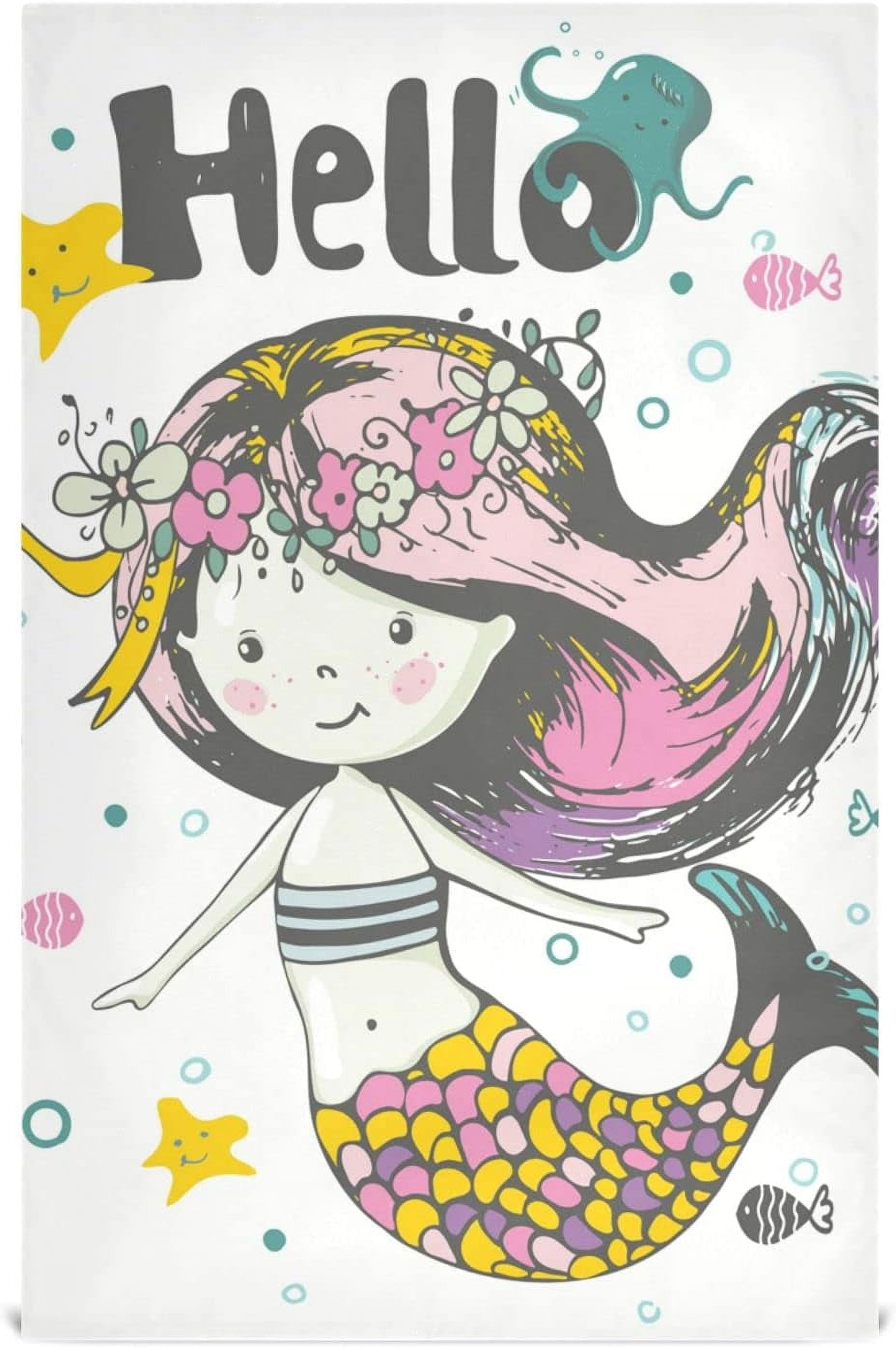 Dreamtimes Mermaid Under The Water Kitchen Towels Set of 1 Dishcloths ...