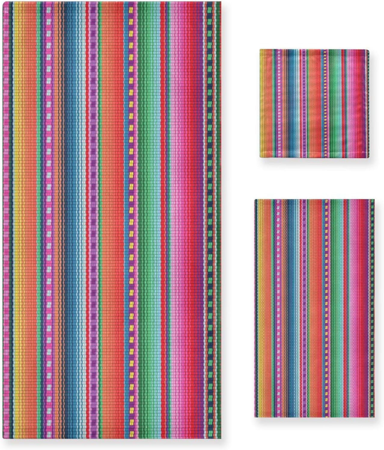 Dreamtimes Mexican Blanket Stripes Towel Set of 3, Highly Absorbent ...