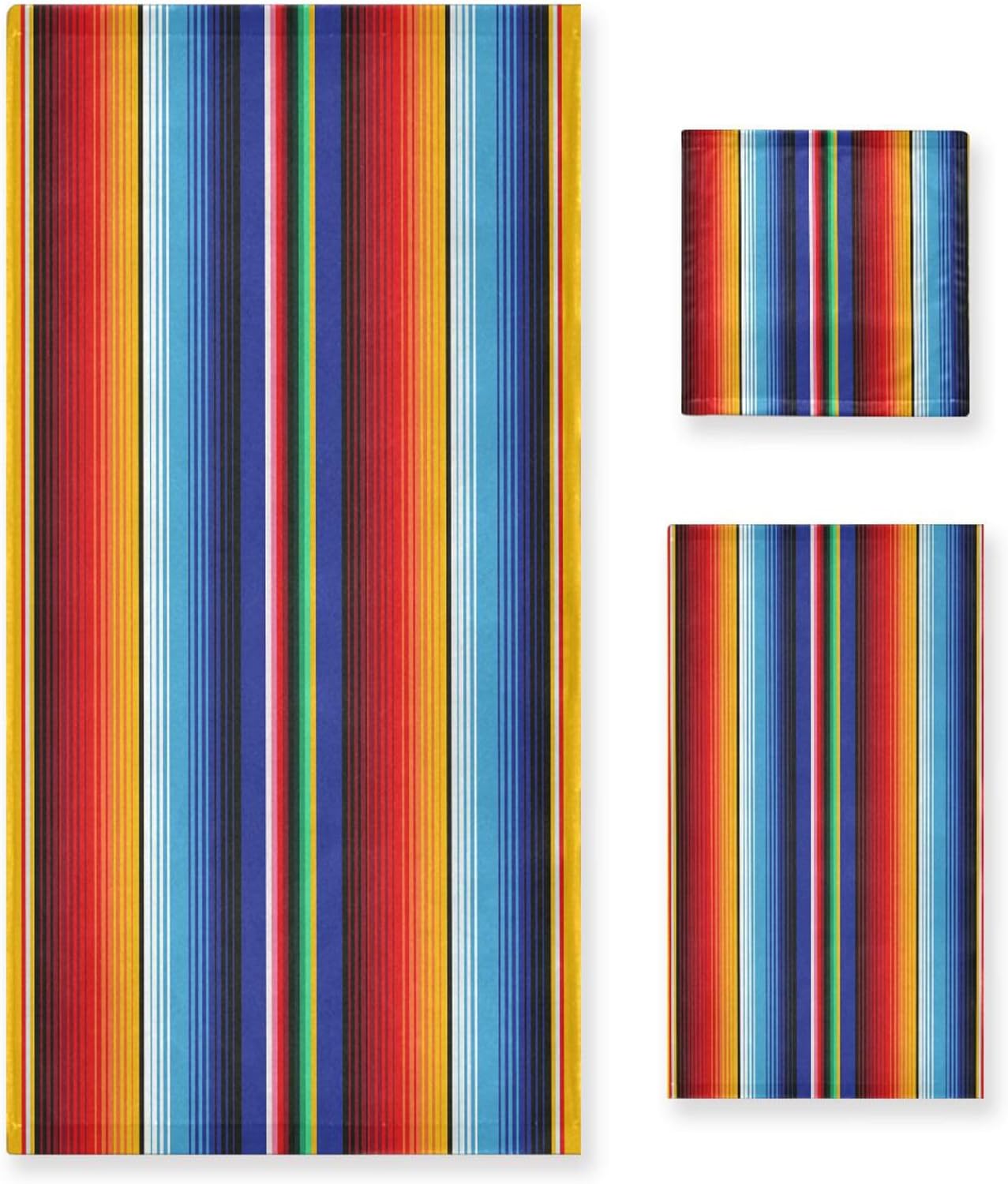 Dreamtimes Mexican Blanket Stripes Towel Set of 3, Highly Absorbent ...
