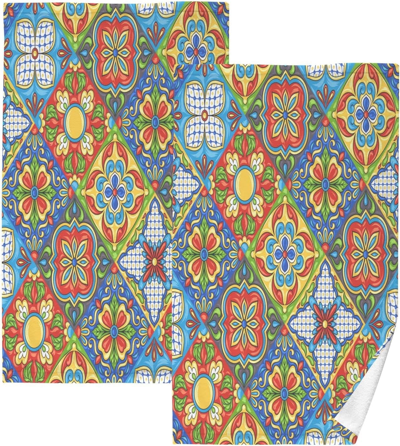 Dreamtimes Mexican Ceramic Tile Print Pure Cotton Hand Towels for Bath ...