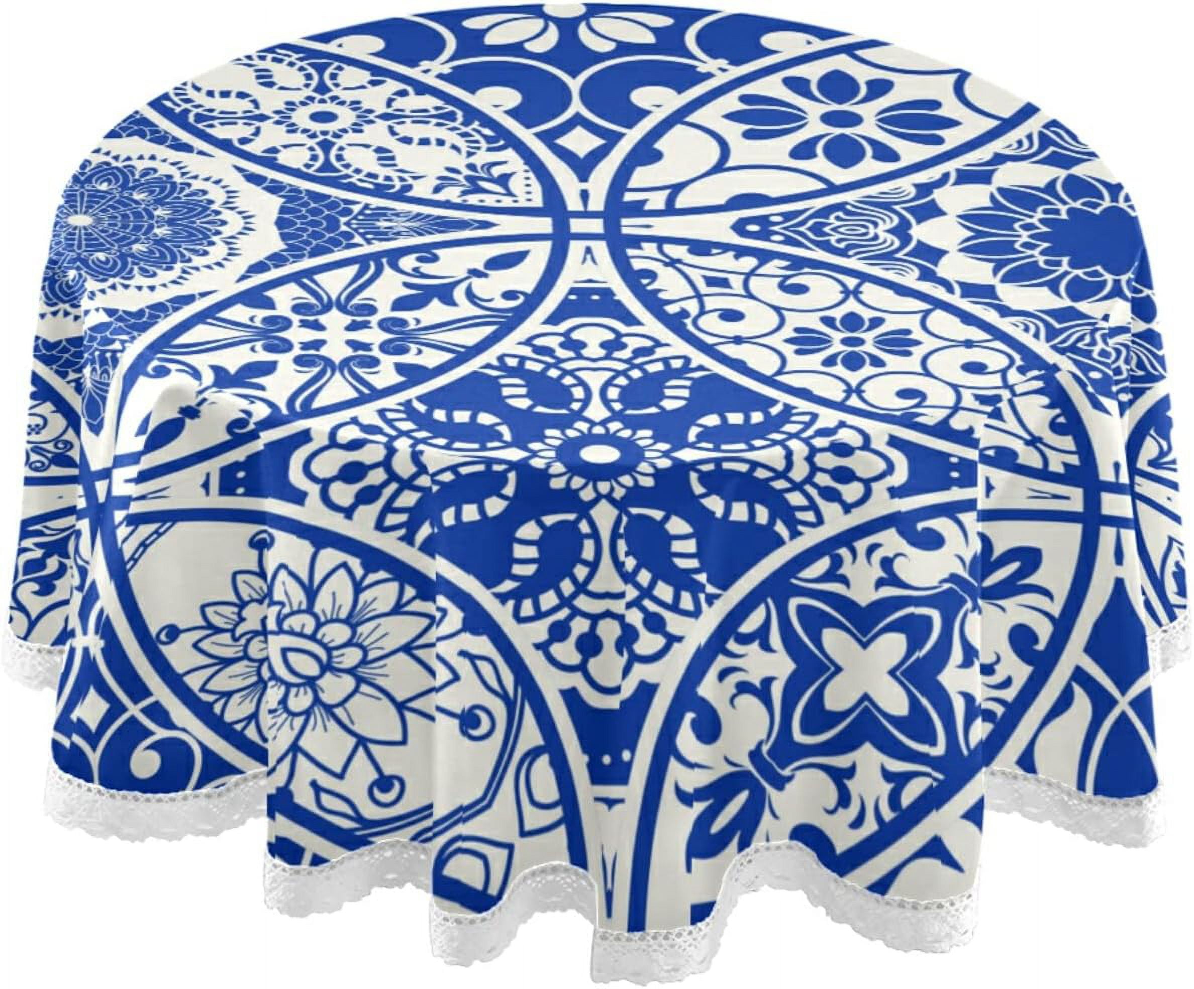 Dreamtimes Mexican Talavera Ceramic Tile Pattern Round Tablecloth 60 ...