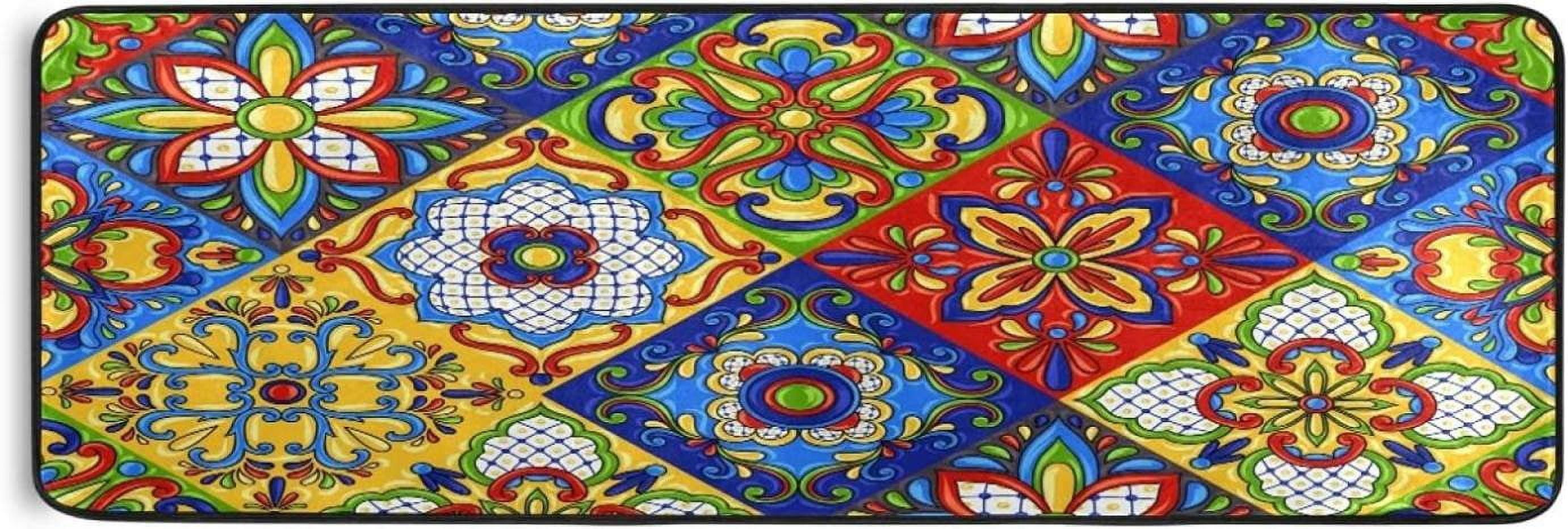 Dreamtimes Mexican Talavera Ceramic Tile Pattern Runner Rug Anti ...