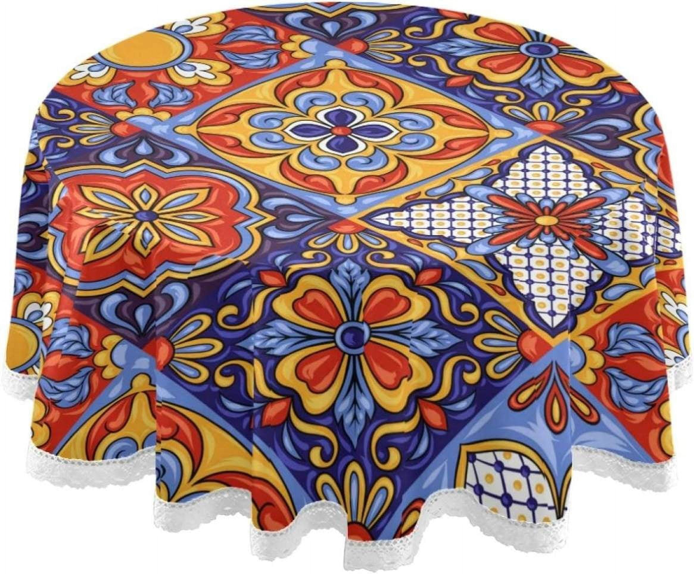 Dreamtimes Mexican Talavera Tablecloth Durable 60 Inch Round Table ...