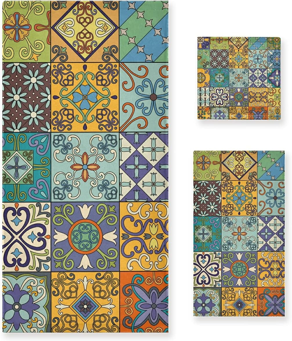 Dreamtimes Mexican Talavera Towel Set Absorbent Soft 3-Piece Bath Towel ...