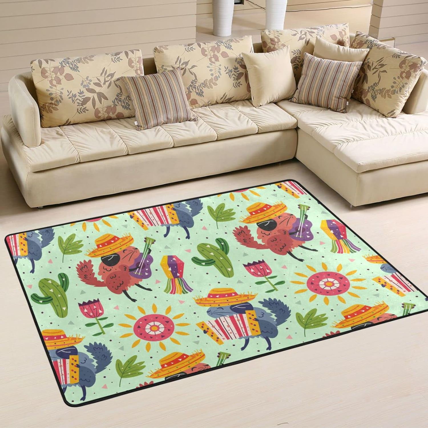 Dreamtimes Mexico Squirrel Cactus Area Rug 72x48in Floral Flowers ...