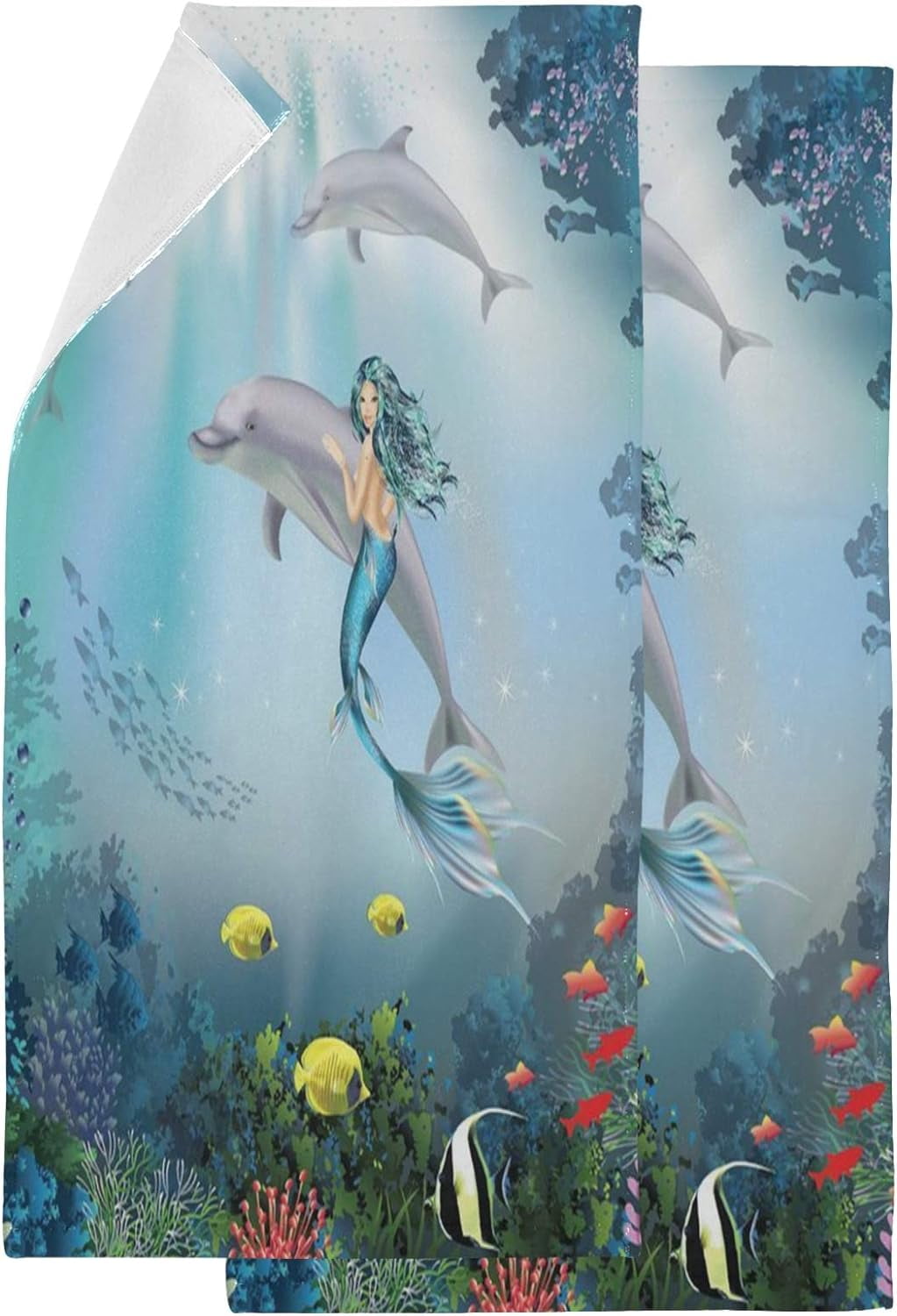 Dreamtimes Mgaic Ocean Dolphins Mermaid Soft 2 Piece Fluffy Guest Hand ...