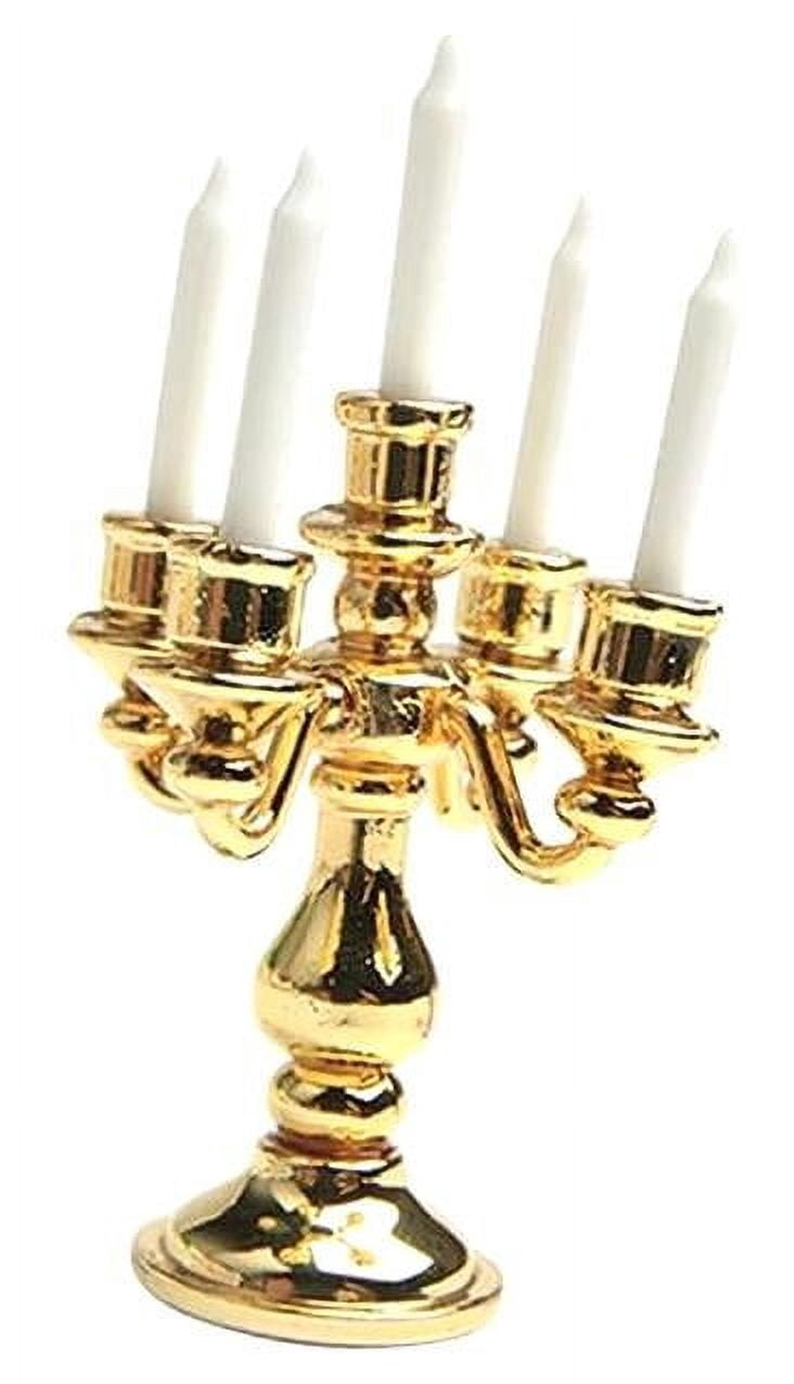 Dreamtimes Miniature Gold Candelabra with 5 White Candles, 1/12 Scale ...