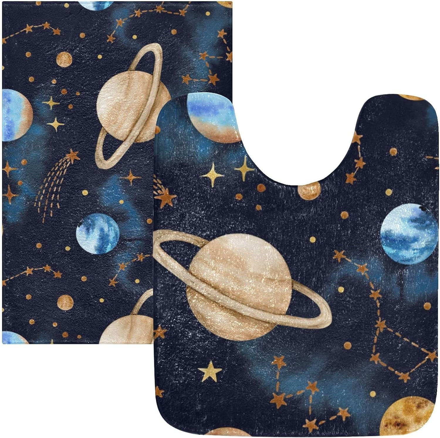 Dreamtimes Moon Stars Space Galaxy Bath Mat for Bathroom Shower U Shape ...