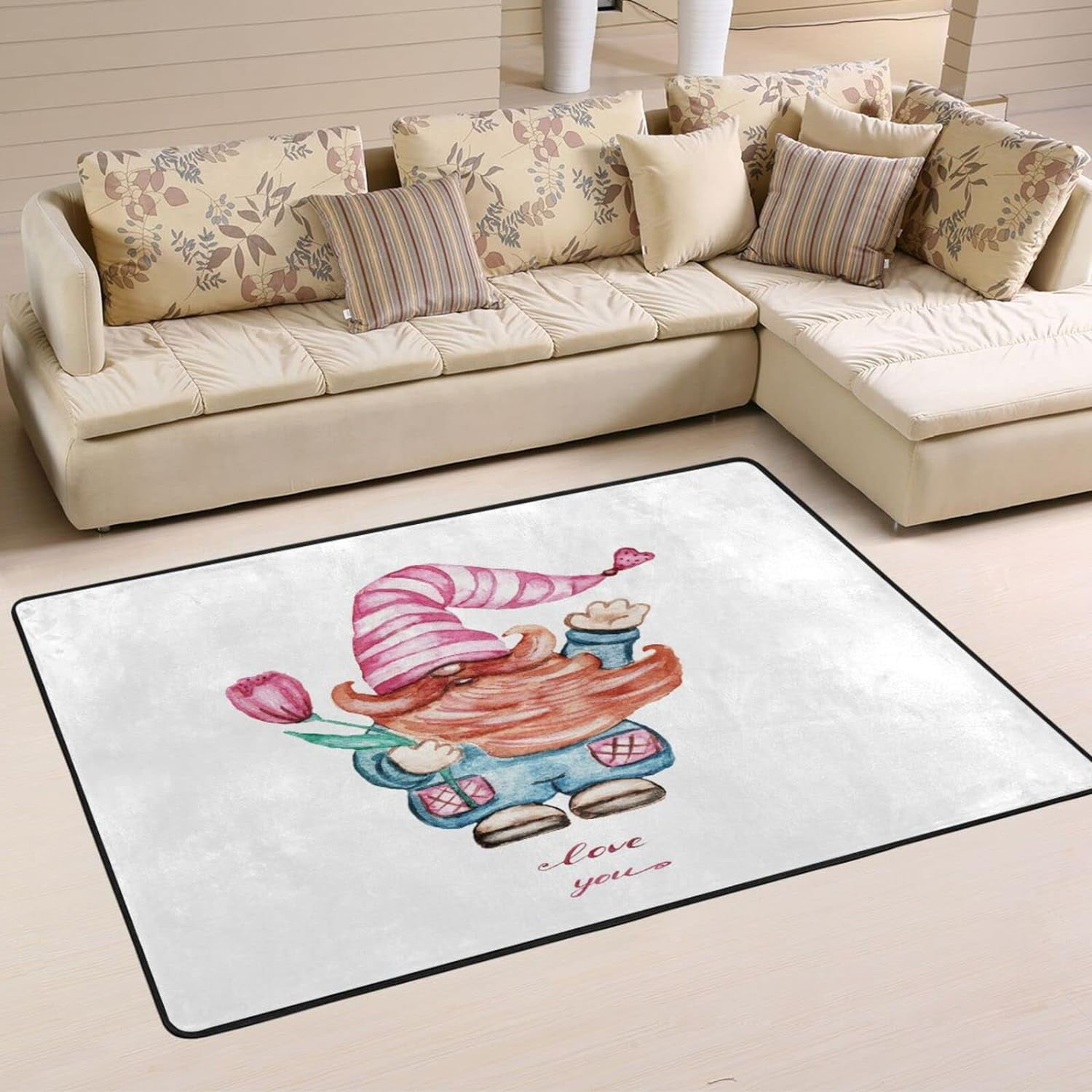 Dreamtimes Mothers Day Gnome Non-Slip Area Rug 36"x24", Tulip Flower ...