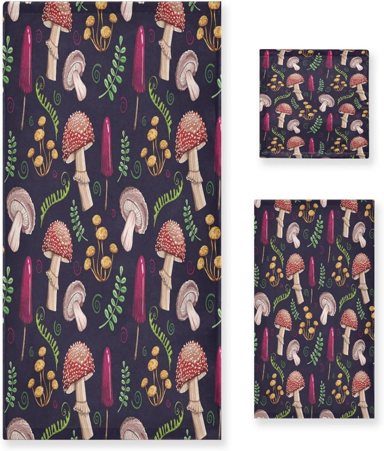 Dreamtimes Mushroom Pattern Towel Set of 3, Ultra Soft and Absorbent ...