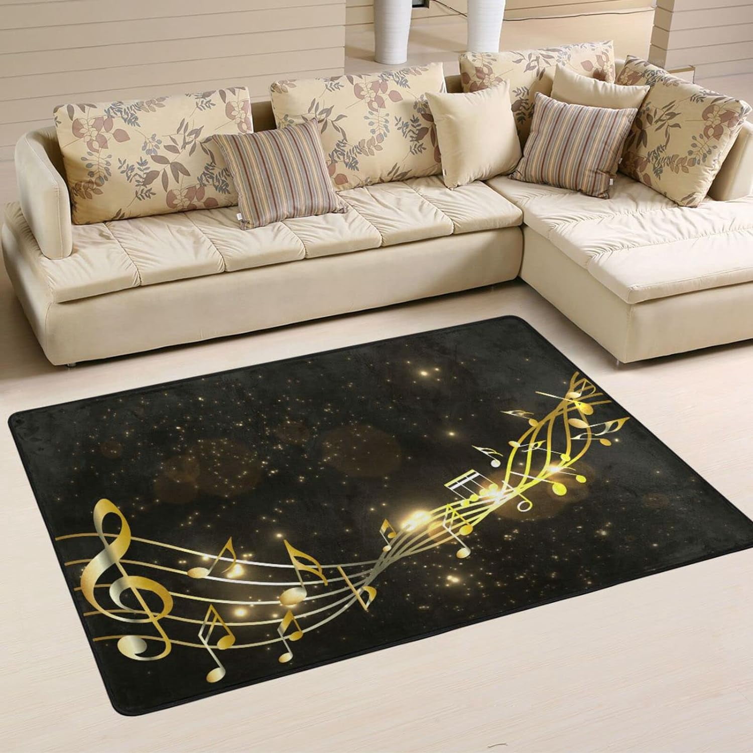 Dreamtimes Music Notes Abstract Area Rug 72x48in Golden Music Score Non ...