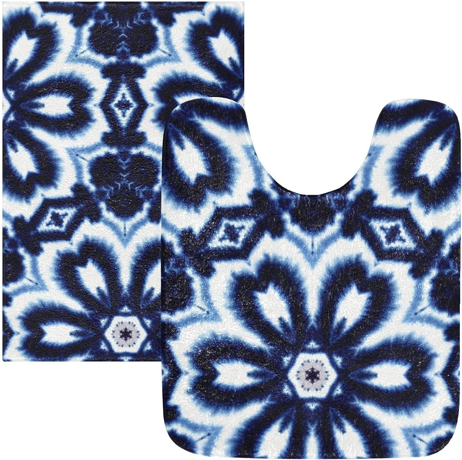 Dreamtimes Nacy Blue Tie Dye Daisy Flower Bath Mat for Bathroom Shower ...