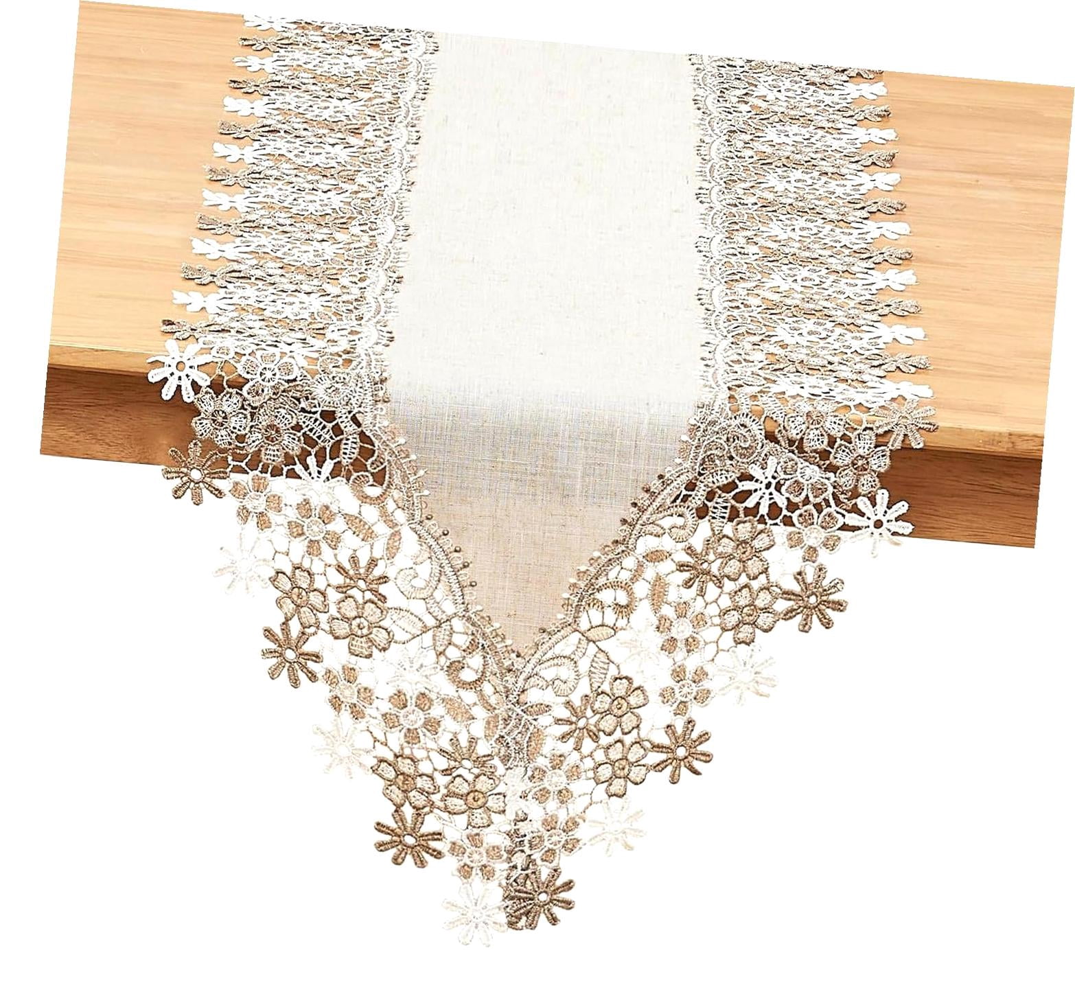 Dreamtimes Natural Neutral Earth Tones Beige Floral Lace Table Runner ...
