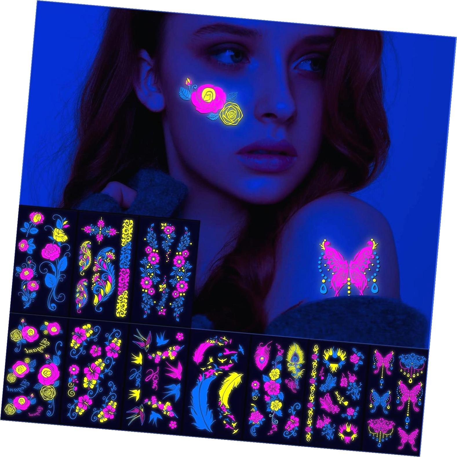 Dreamtimes Neon Glow In The UV Neon Tattoos Stickers 61 Glitter Styles ...