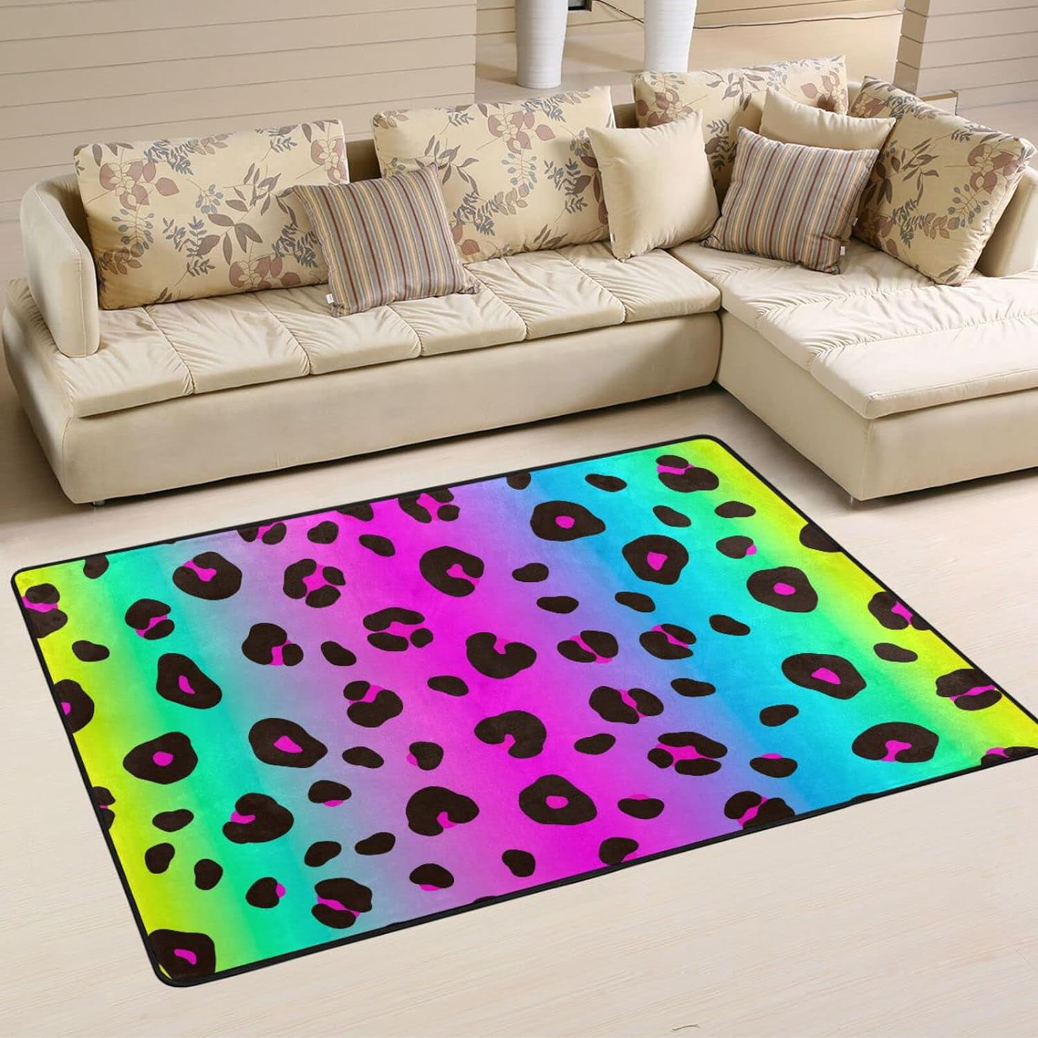 Dreamtimes Neon Gradient Animal Print Area Rug 72x48in Colorful Leopard ...