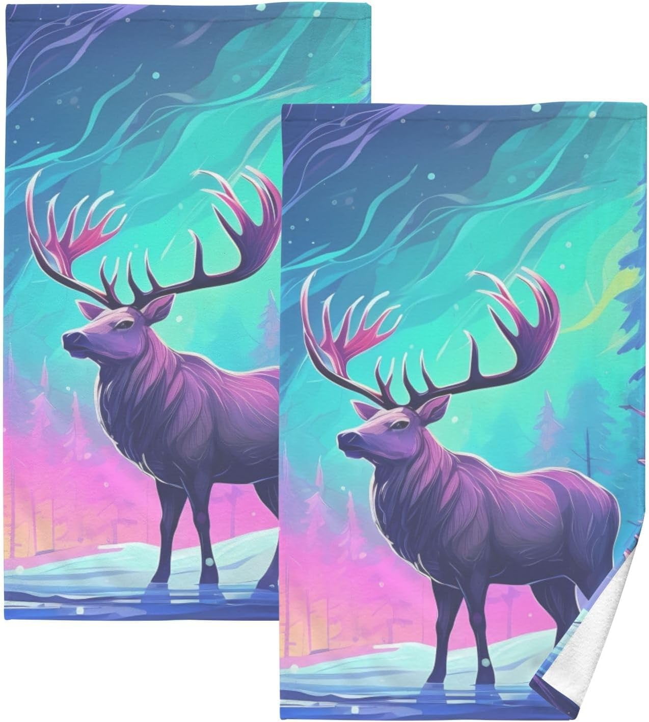 Dreamtimes Neon Night Deer Bath Towels Set 16×28 inches, Cotton Face ...
