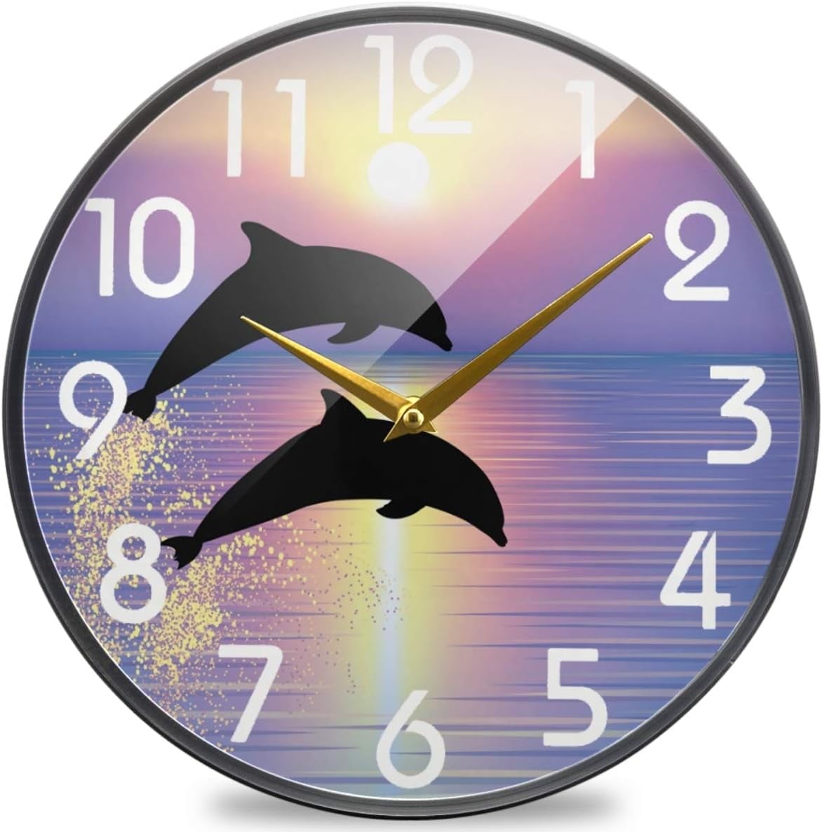 Dreamtimes Ocean Sunset Two Dolphins Jumping Out Water Silhouette Round ...