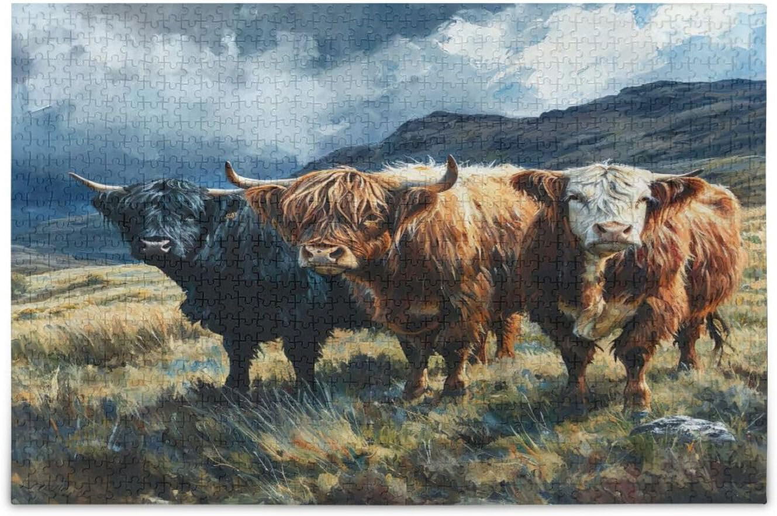 Dreamtimes Oil Highland Cattle Puzzle 1000 Pieces - Wooden Jigsaw ...