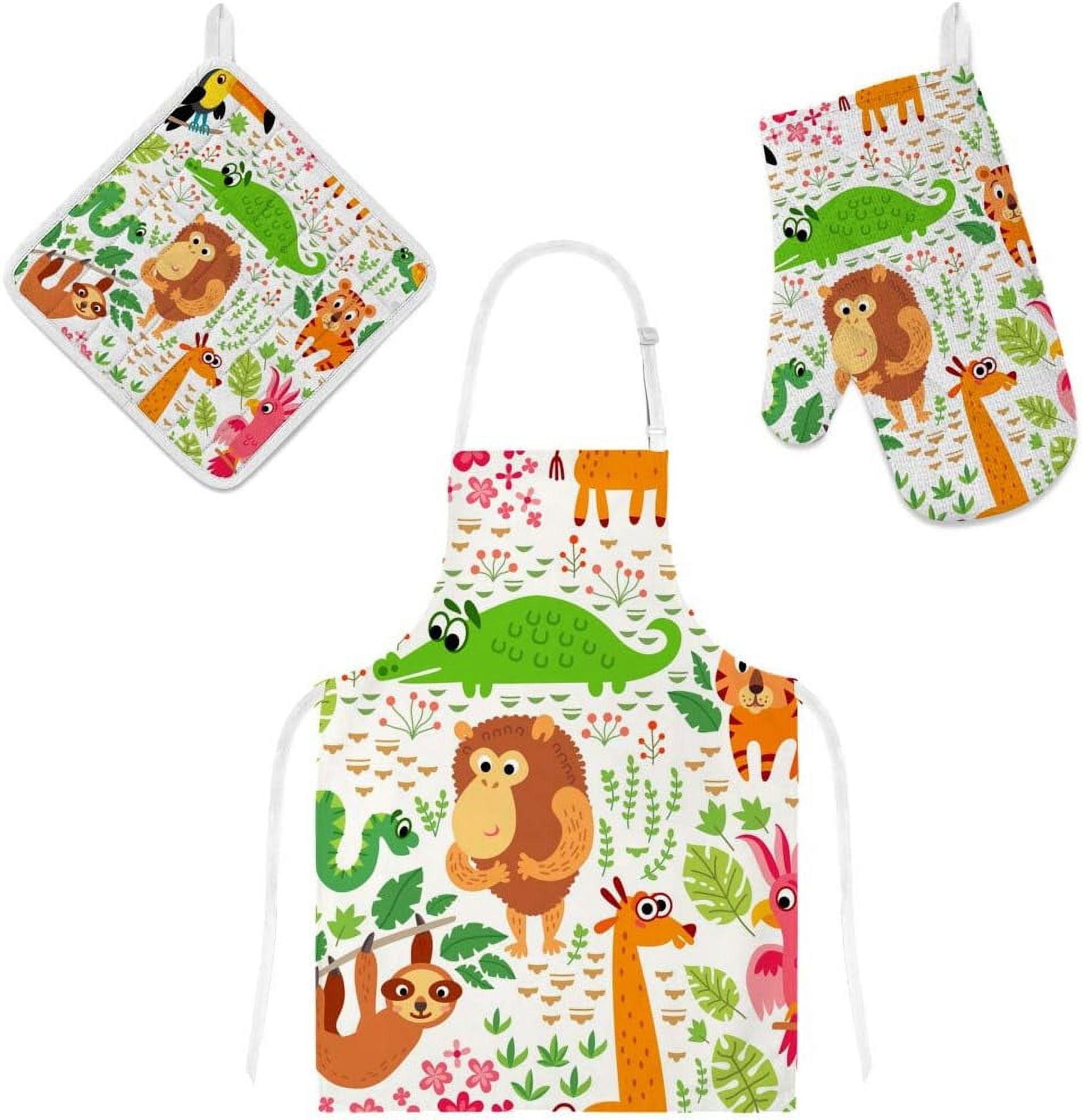 Dreamtimes Oven Mitts and Pot Holders with Chef Apron 3Pcs Set Cute ...
