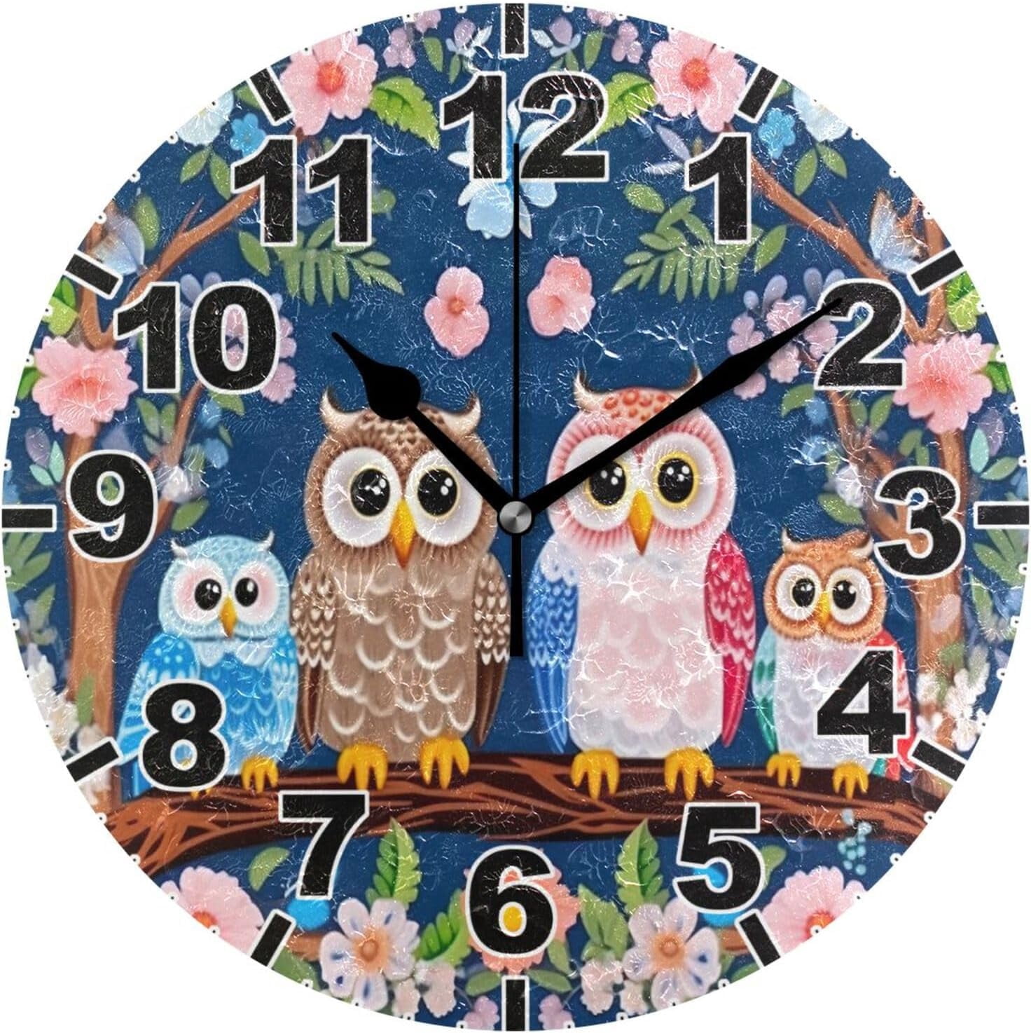 Dreamtimes Owls Sitting on Branch Round Wall Clock, Battery Operated ...