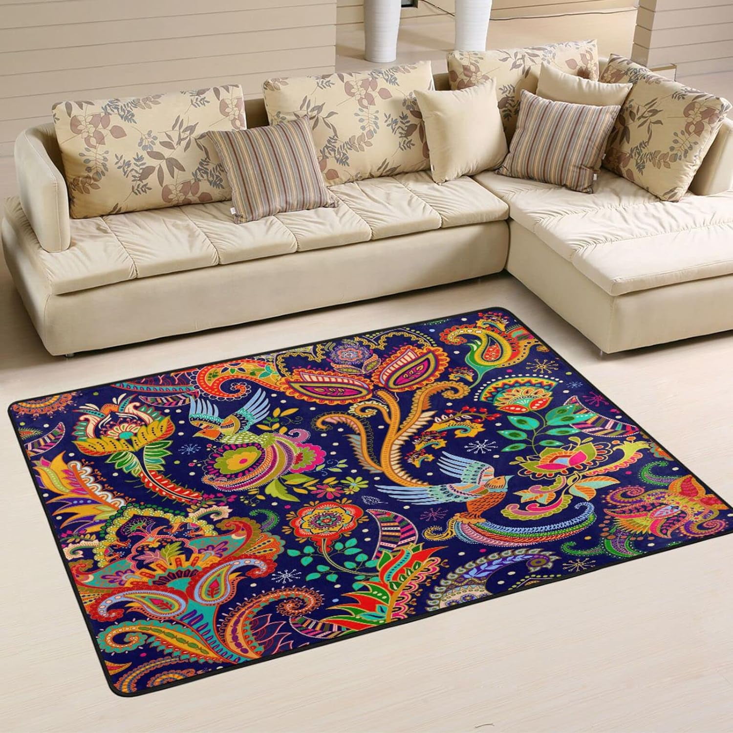 Dreamtimes Paisley India Style Non-Slip Area Rug 36"x24", Colorful Bird ...