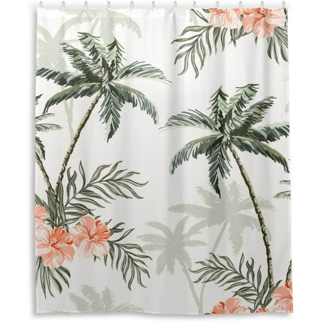 Dreamtimes Palm Trees Bathroom Waterproof Shower Curtain Set 60x72