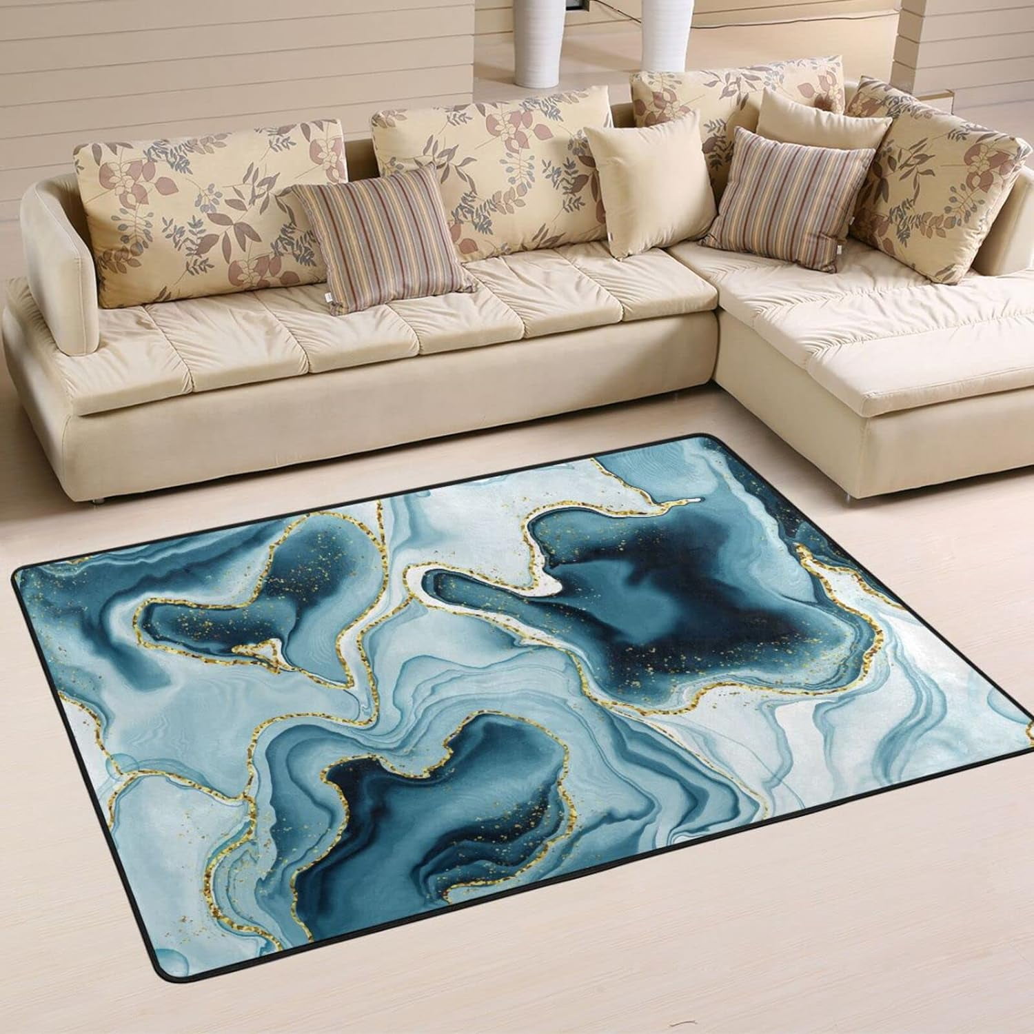 Dreamtimes Pastel Cyan Mint Marble Non-Slip Area Rug Watercolor ...