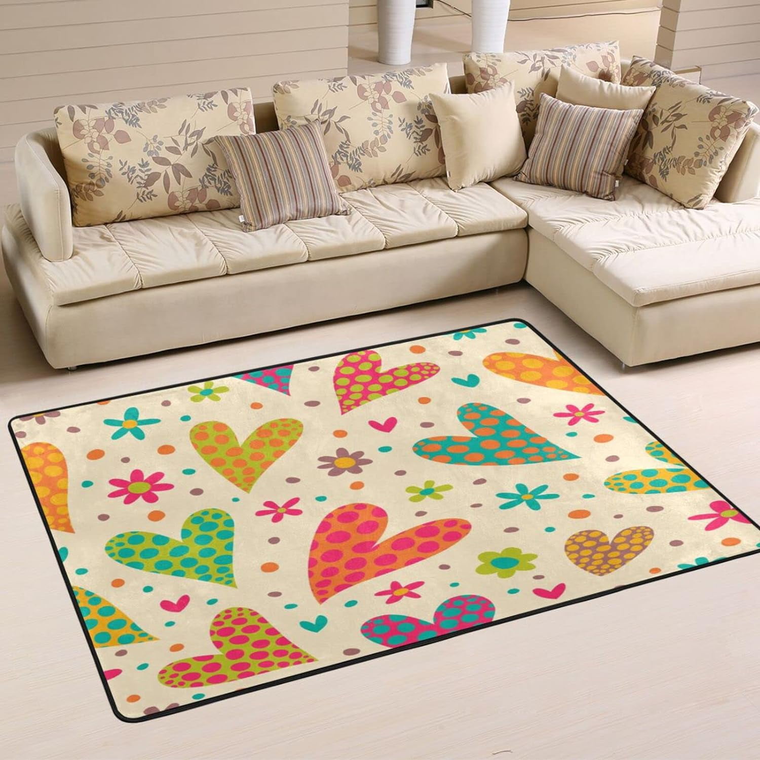 Dreamtimes Pattern Colorful Hearts Non-Slip Area Rug 36"x24", Sweet ...