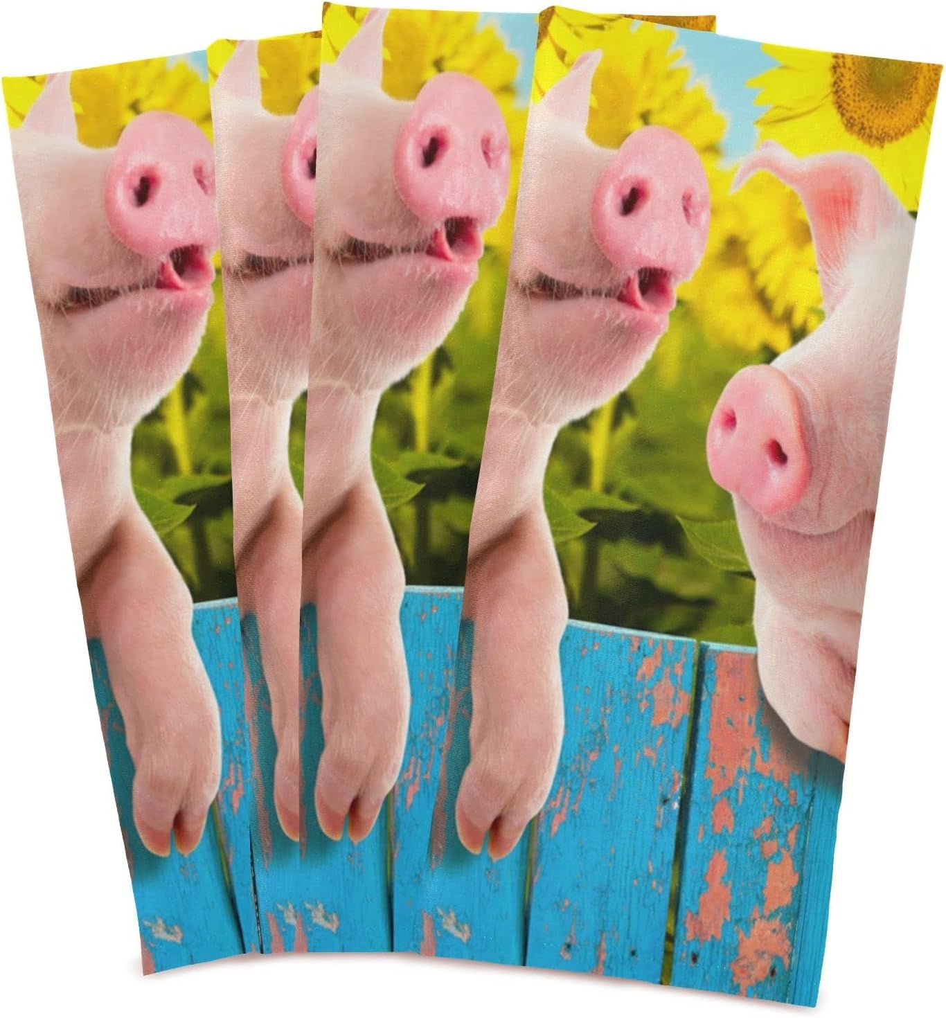 Dreamtimes Piglet on Fence Sunflowers Pig Kitchen Towels Set of 4 ...