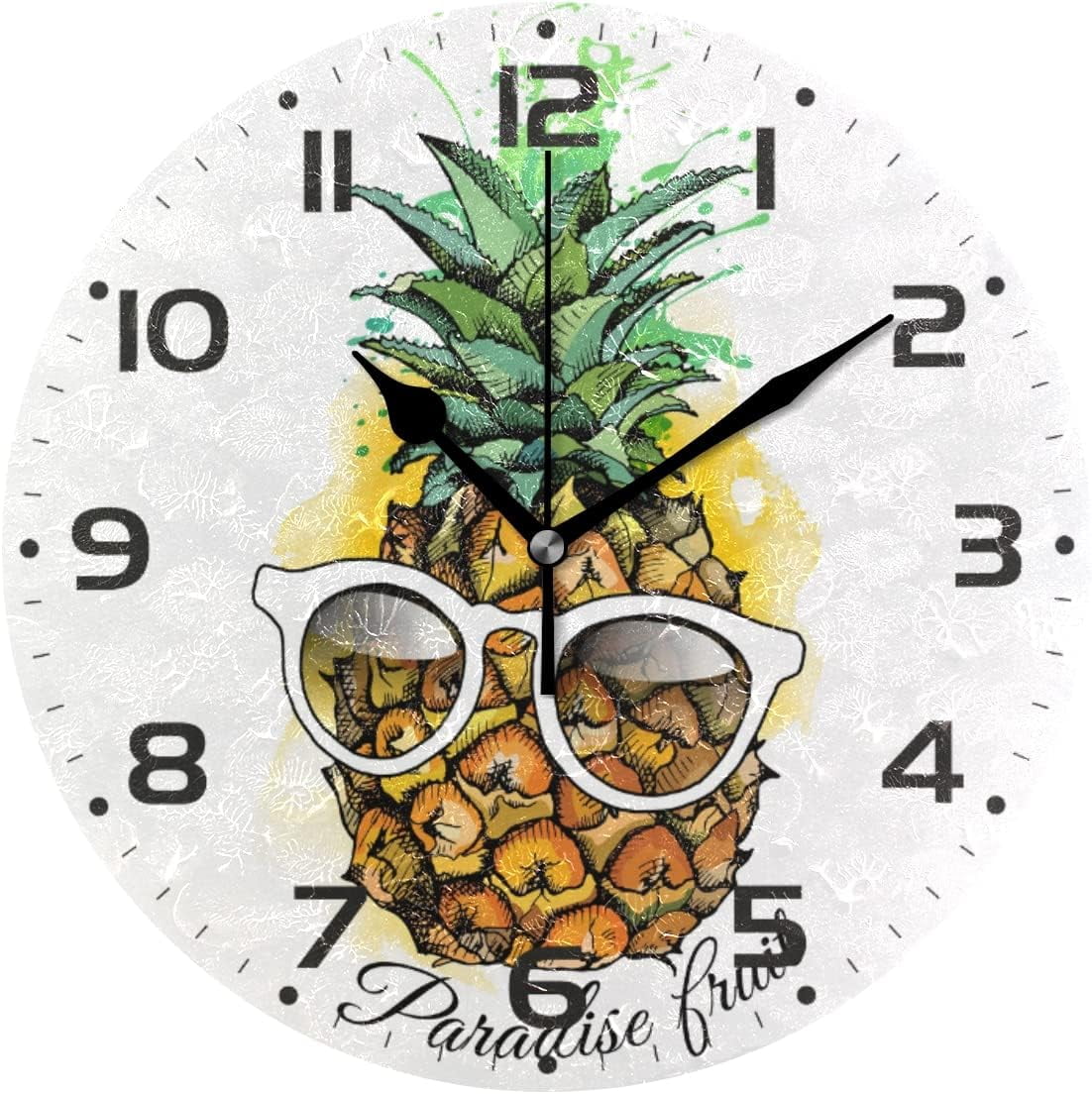 Dreamtimes Pineapple Wall Clock, 10 Inch Silent Non Ticking Round Clock ...
