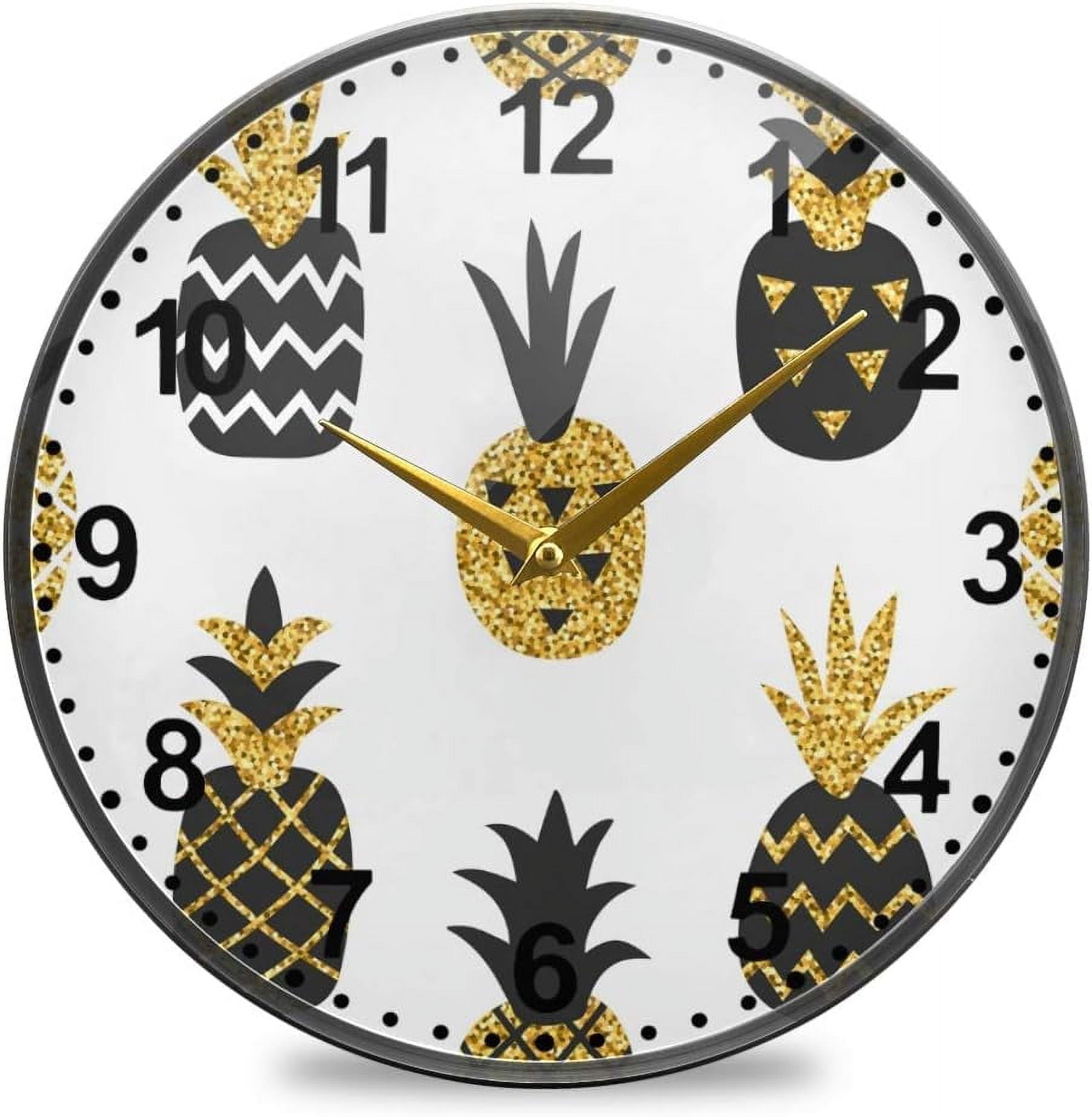 Dreamtimes Pineapple with Gold Glitter Pattern Wall Clock Silent Non ...