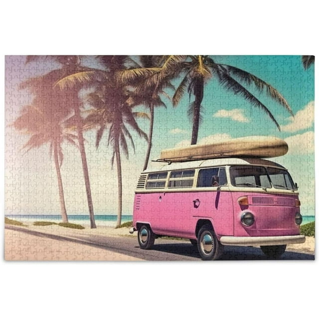 Dreamtimes Pink Bus Pattern Puzzle 500 Pieces - Wooden Jigsaw Puzzles ...