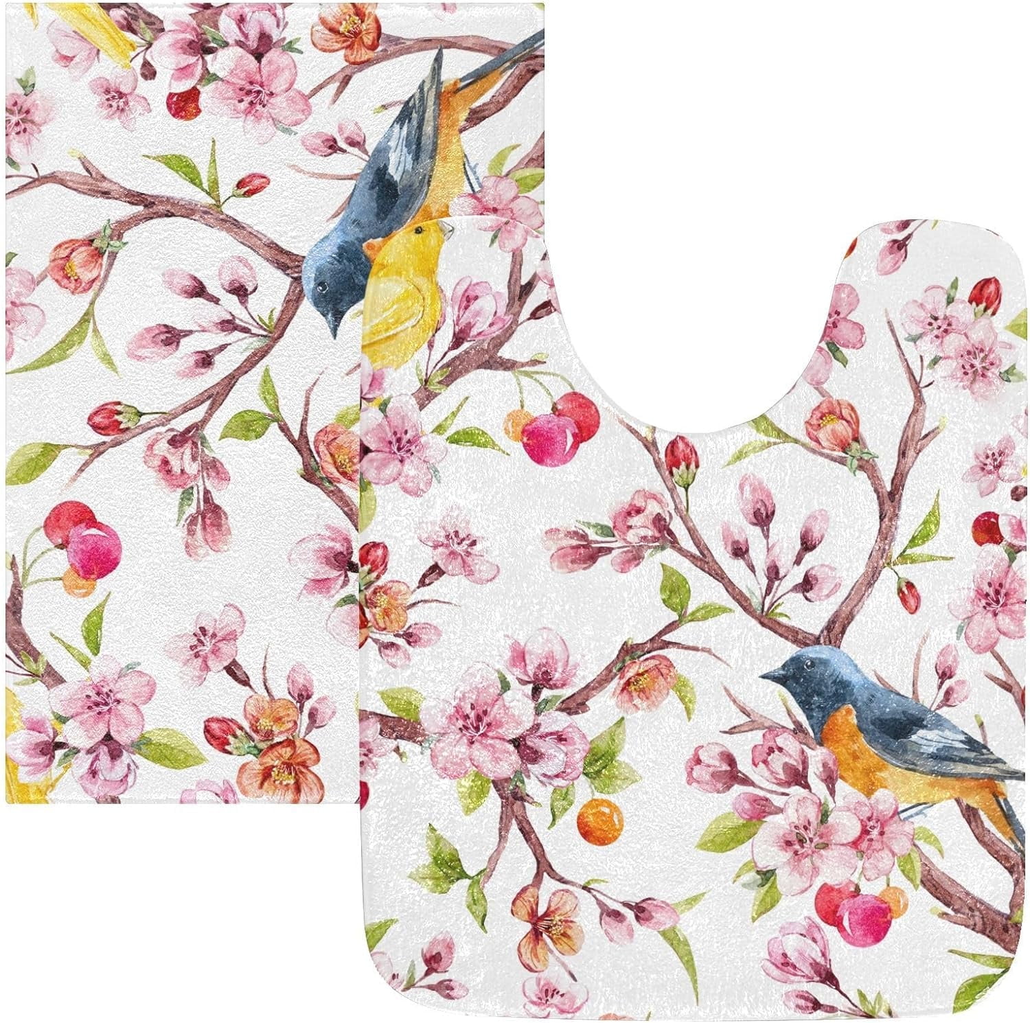 Dreamtimes Pink Cherry Blossom Bird Floral Bath Mat for Bathroom Shower ...