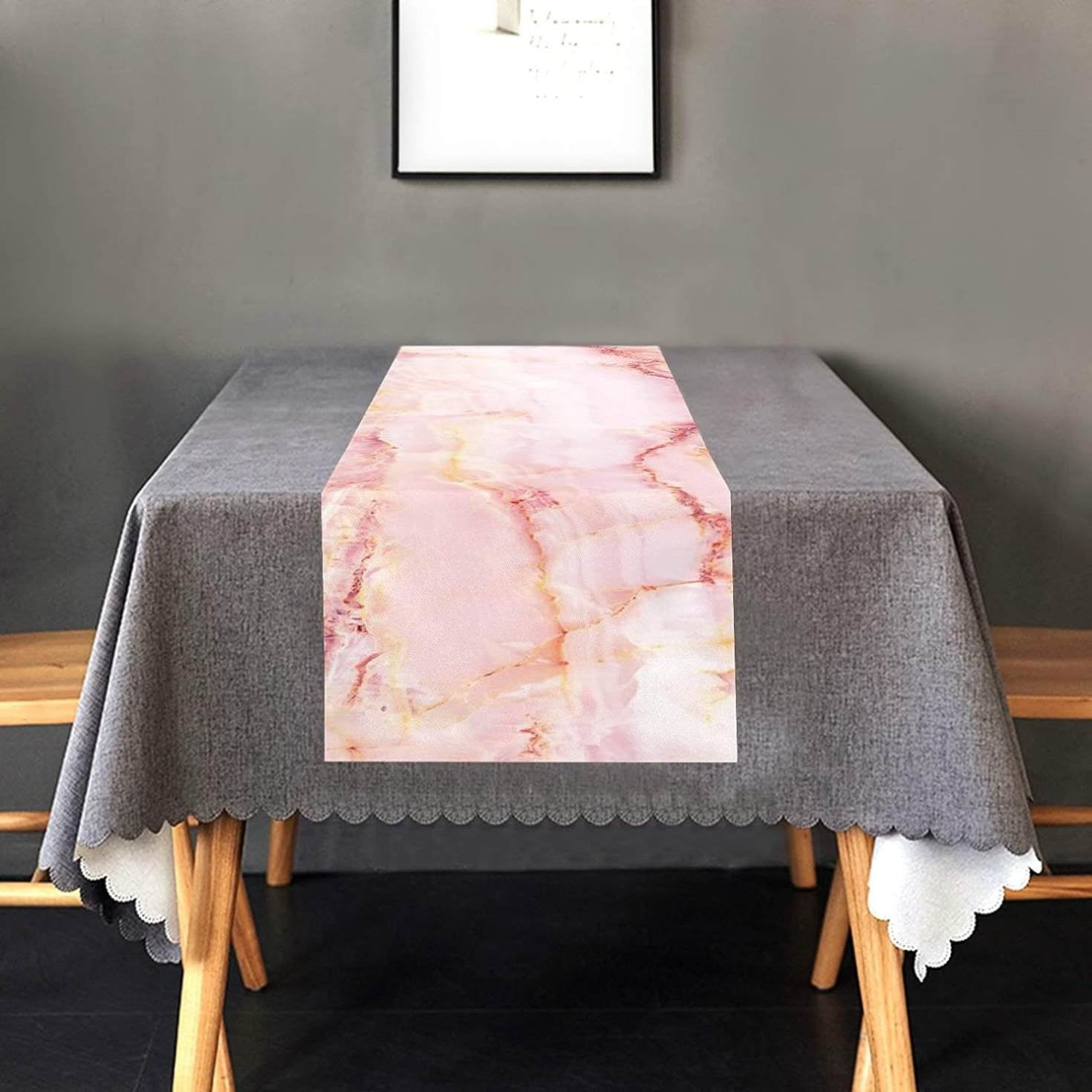 Dreamtimes Pink Marble Table Runner 18"x72", Kitchen Dining Table Cloth ...