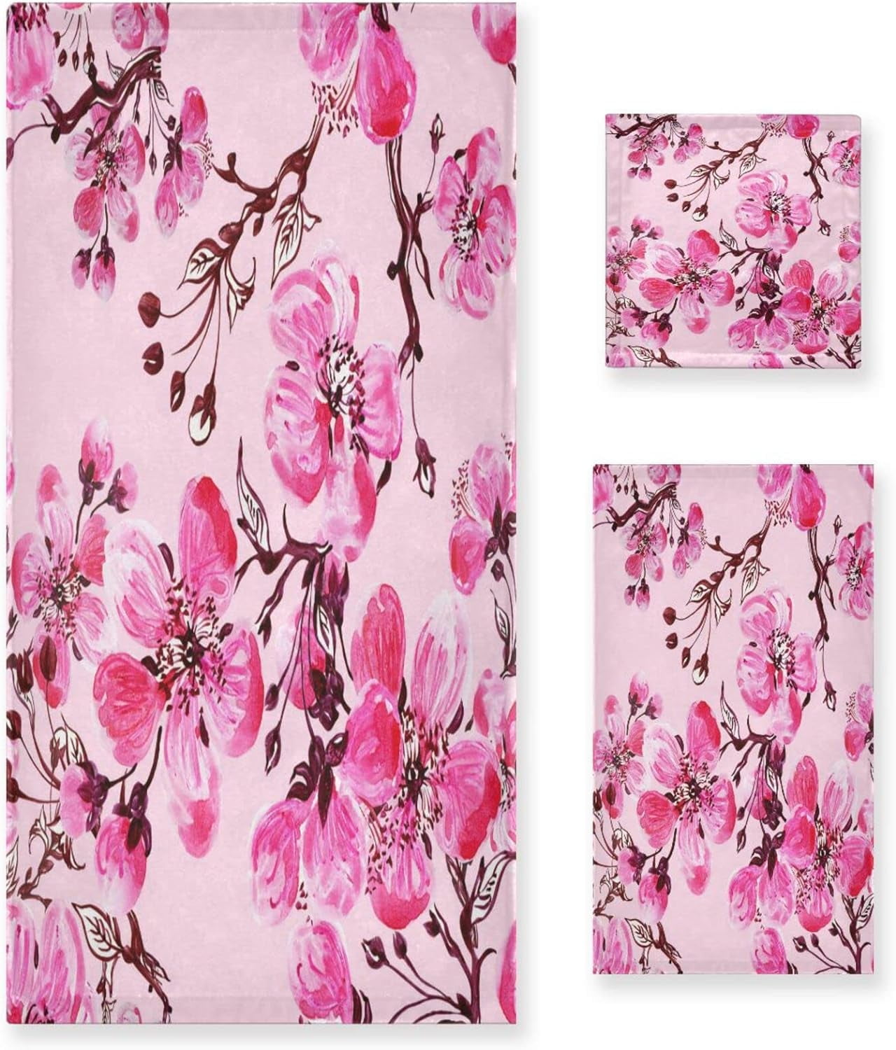 Dreamtimes Pink Peach Blossom Towel Set of 3, Ultra Soft and Absorbent ...