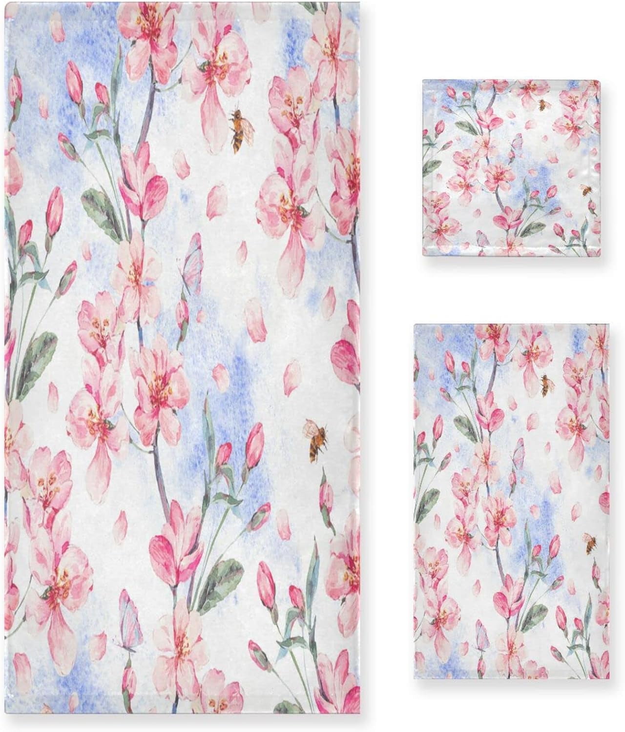 Dreamtimes Pink Peach Blossom Towel Set of 3, Ultra Soft and Absorbent ...