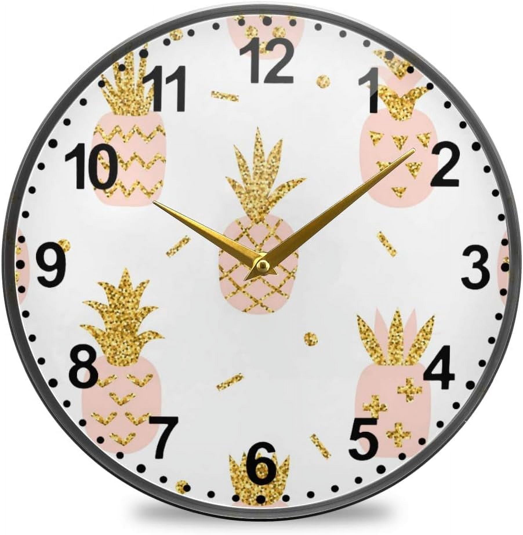 Dreamtimes Pink Pineapple with Gold Glitter Pattern Wall Clock Silent ...