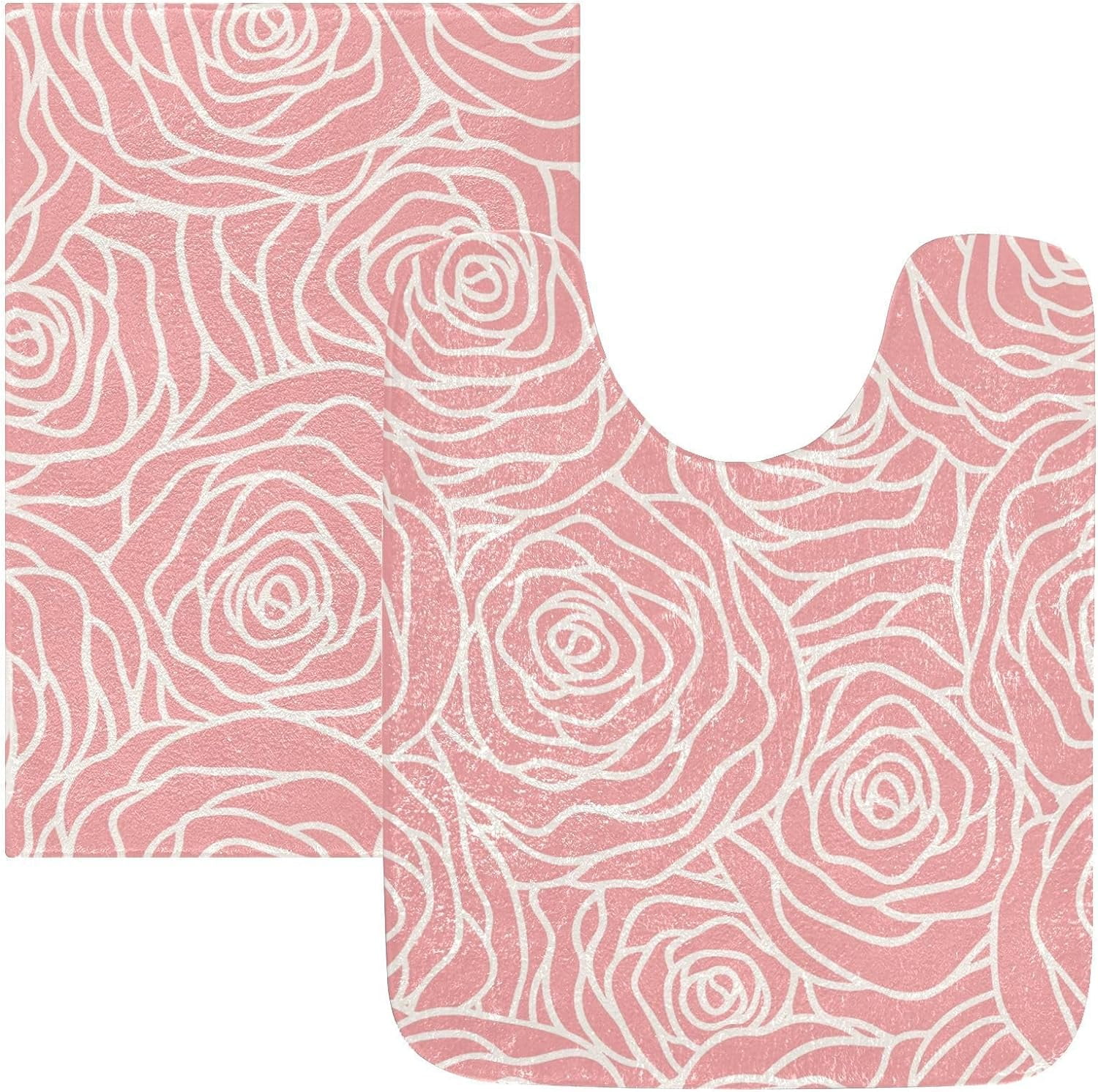 Dreamtimes Pink Rose Flower Gold Floral Bath Mat for Bathroom Shower U ...