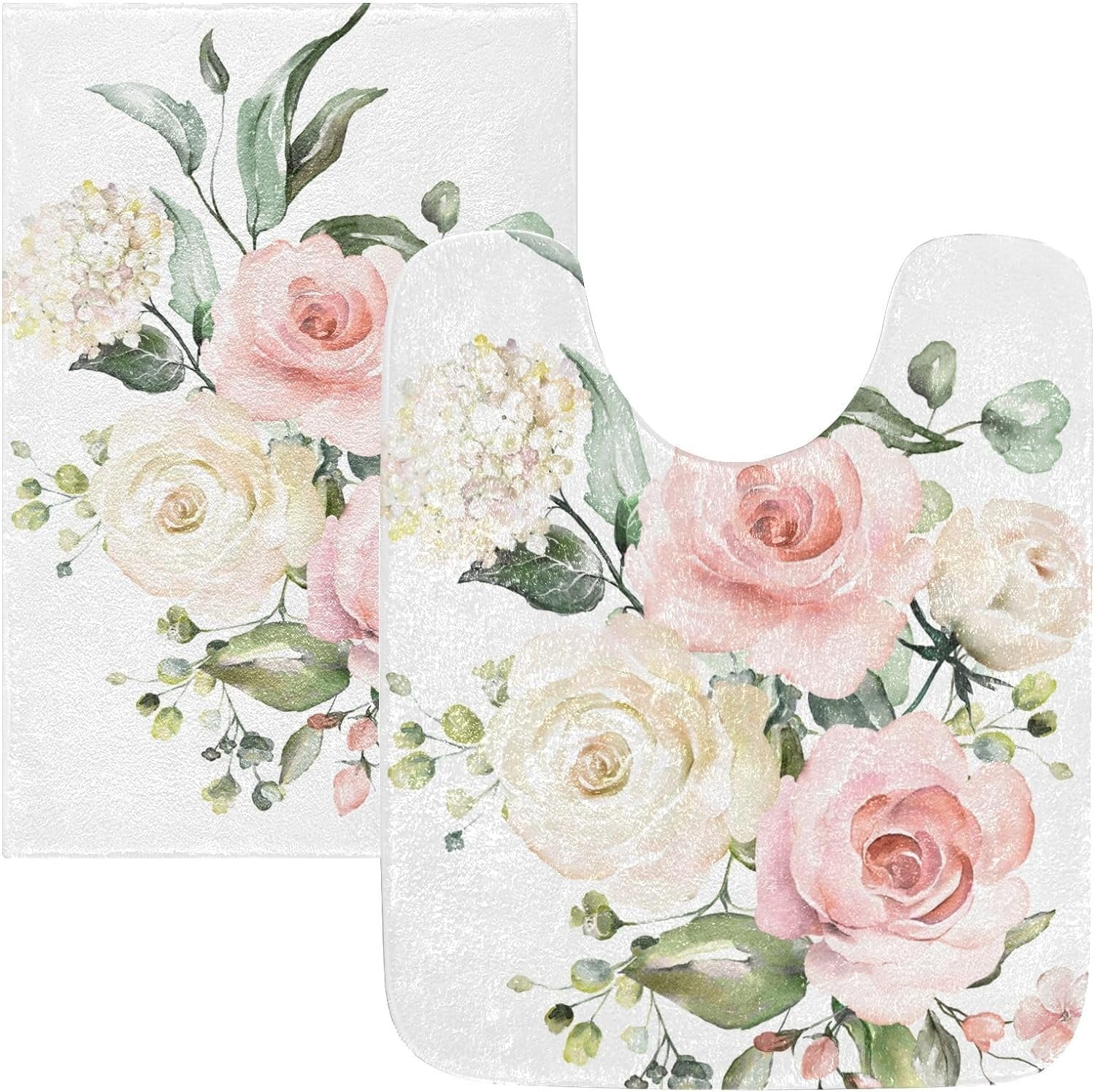 Dreamtimes Pink Rose & Hydrangea Flower Bath Mat for Bathroom Shower U ...