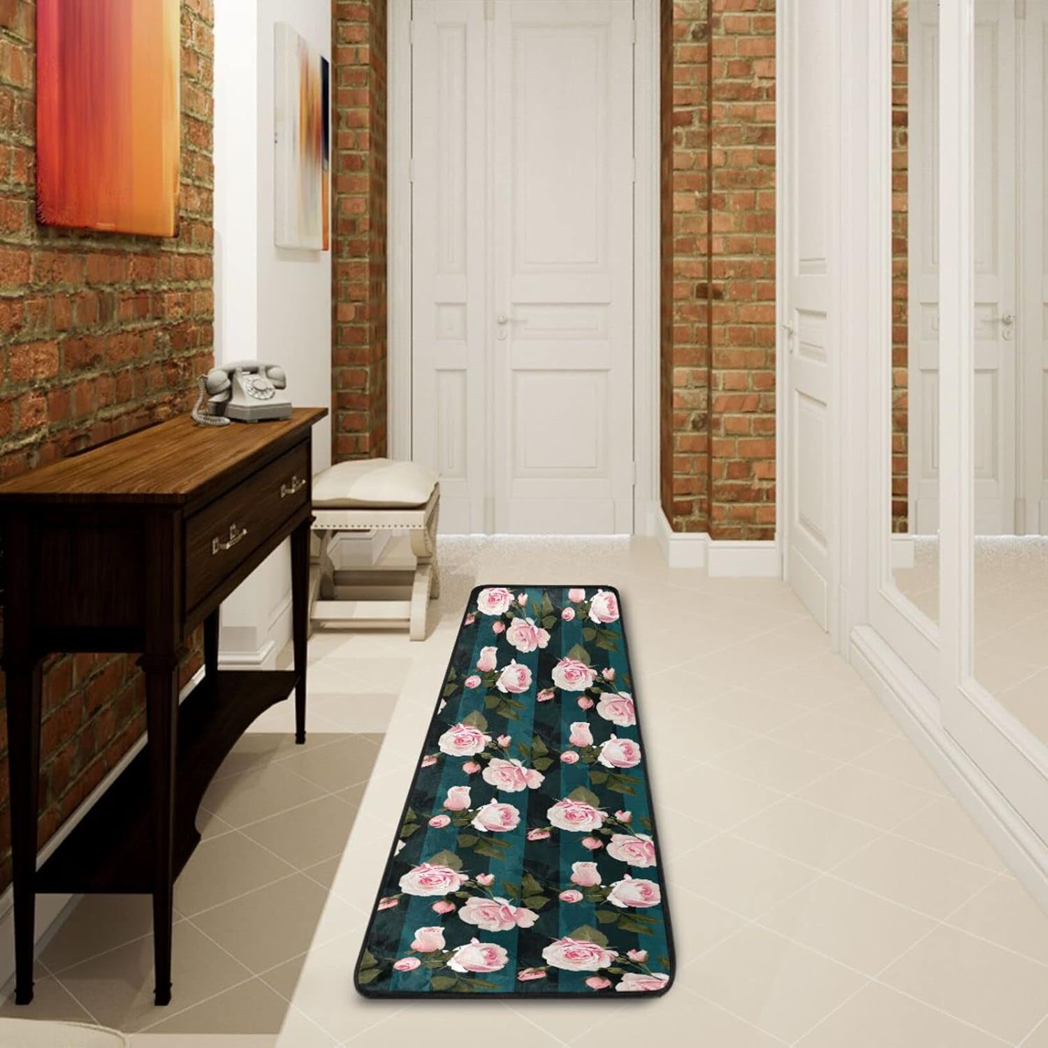 Dreamtimes Pink Roses Flower Hallway Runner Rug 2'x6' Kitchen Rug with ...