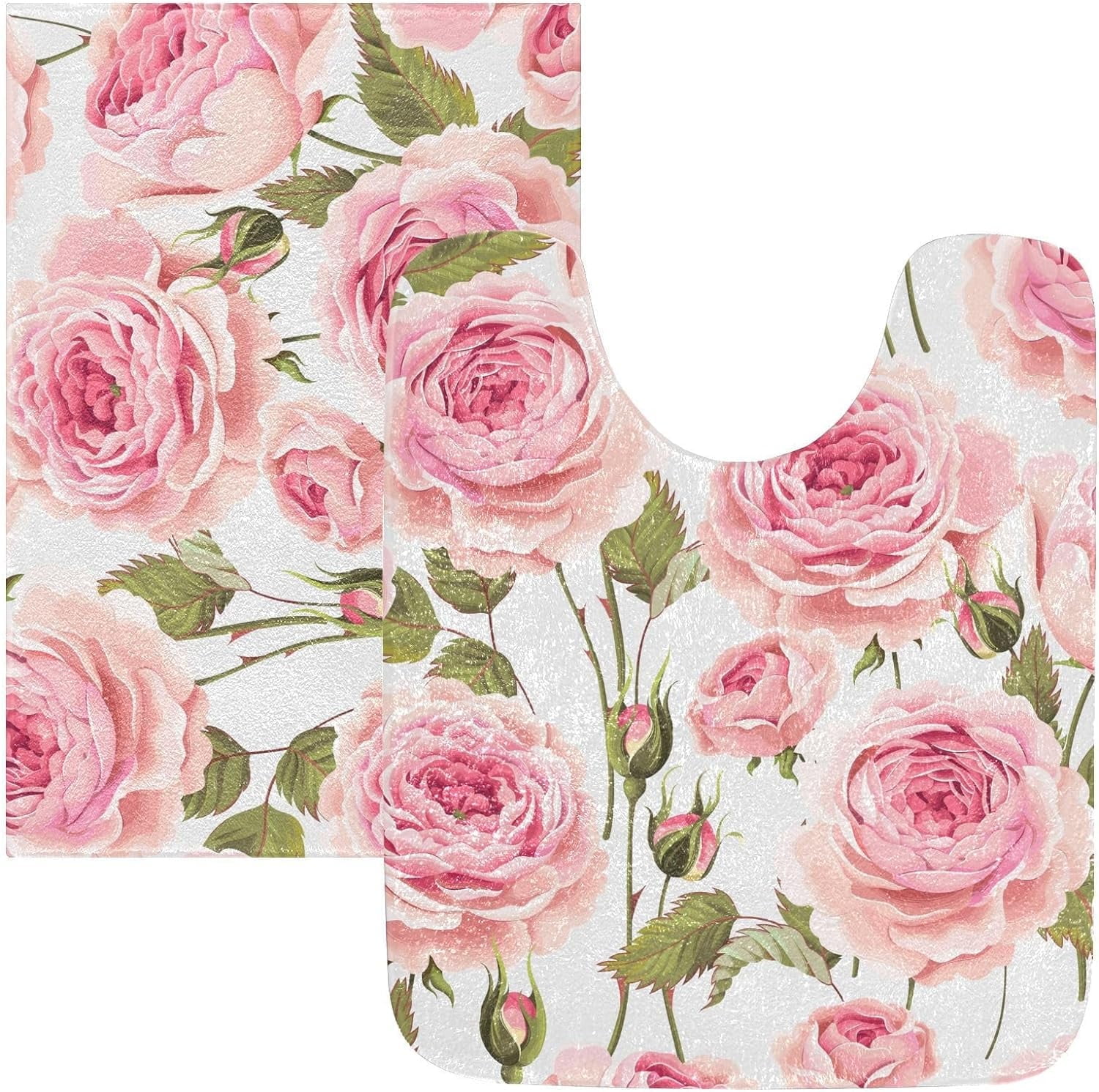 Dreamtimes Pink Roses Flowers Bath Mat for Bathroom Shower U Shape ...