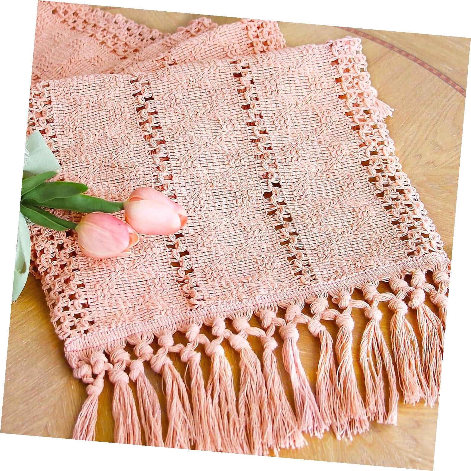 Dreamtimes Pink Table Runner 72 Inches Long with Tassels Boho Farmhouse ...