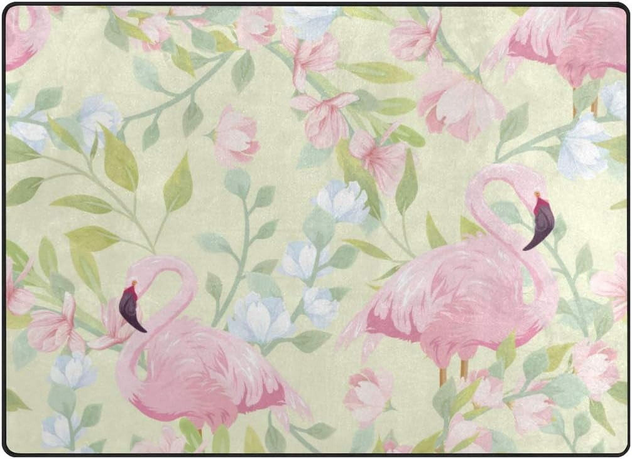 Dreamtimes Pink White Flowers and Flamingo Lightweight Carpet Mats, 5'3 ...