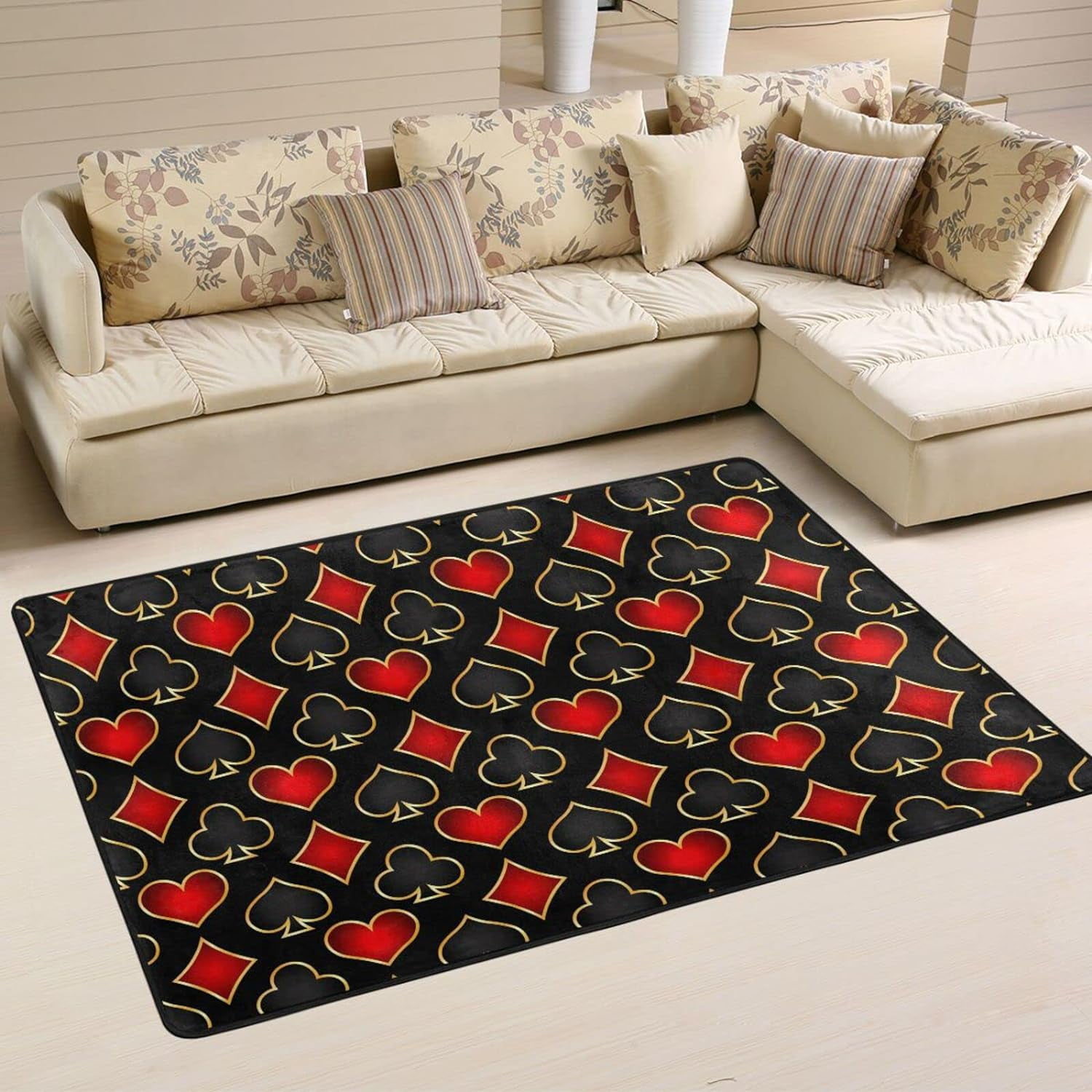 Dreamtimes Playing Card Pattern Area Rug 72x48in Spades Hearts Diamonds ...