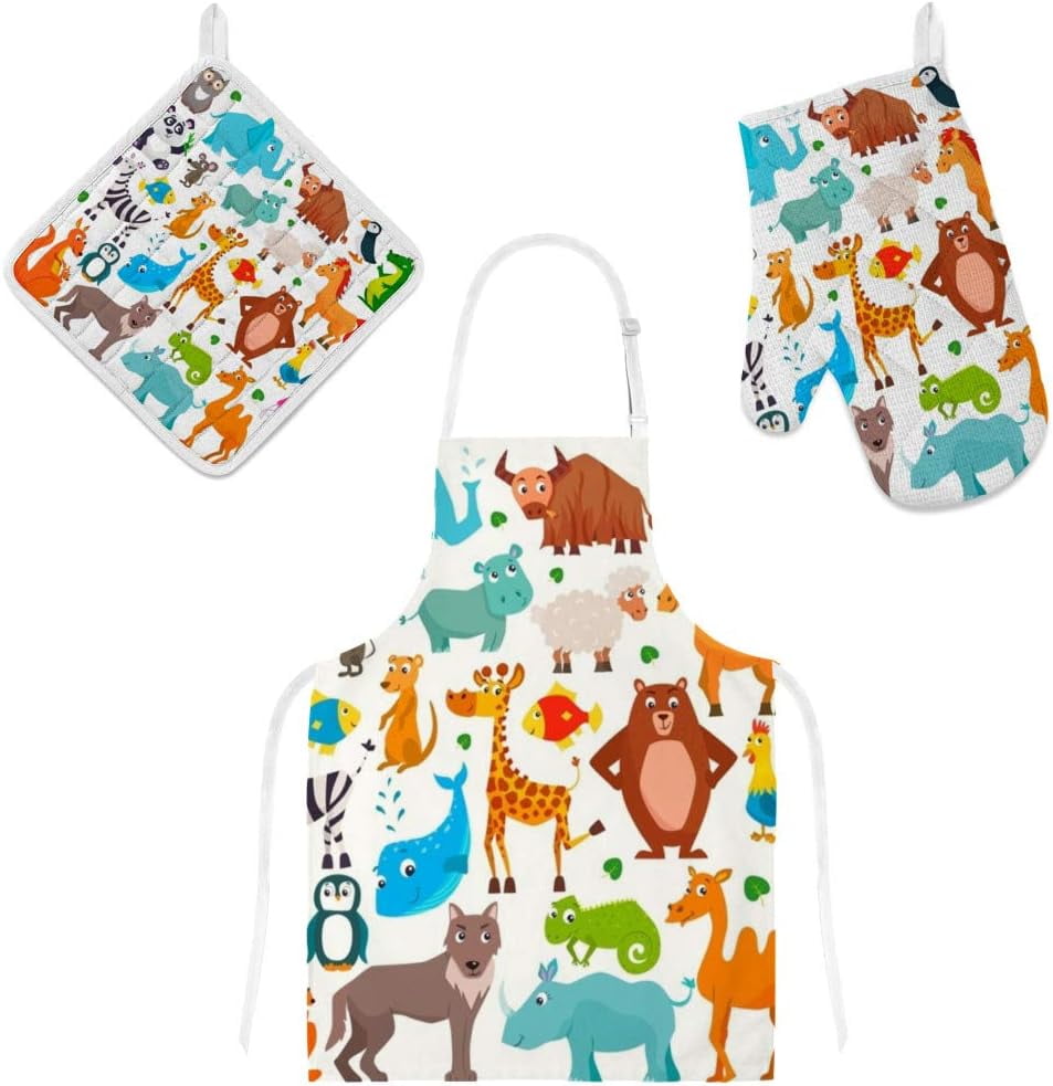 Dreamtimes Polyester Kitchen Oven Mitts Glove Potholder Apron 3Pcs Set ...