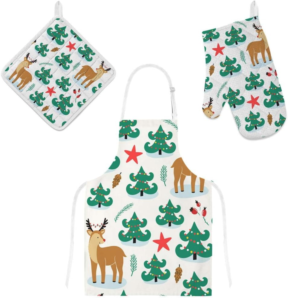 Dreamtimes Polyester Kitchen Oven Mitts Glove Potholder Apron 3Pcs Set ...