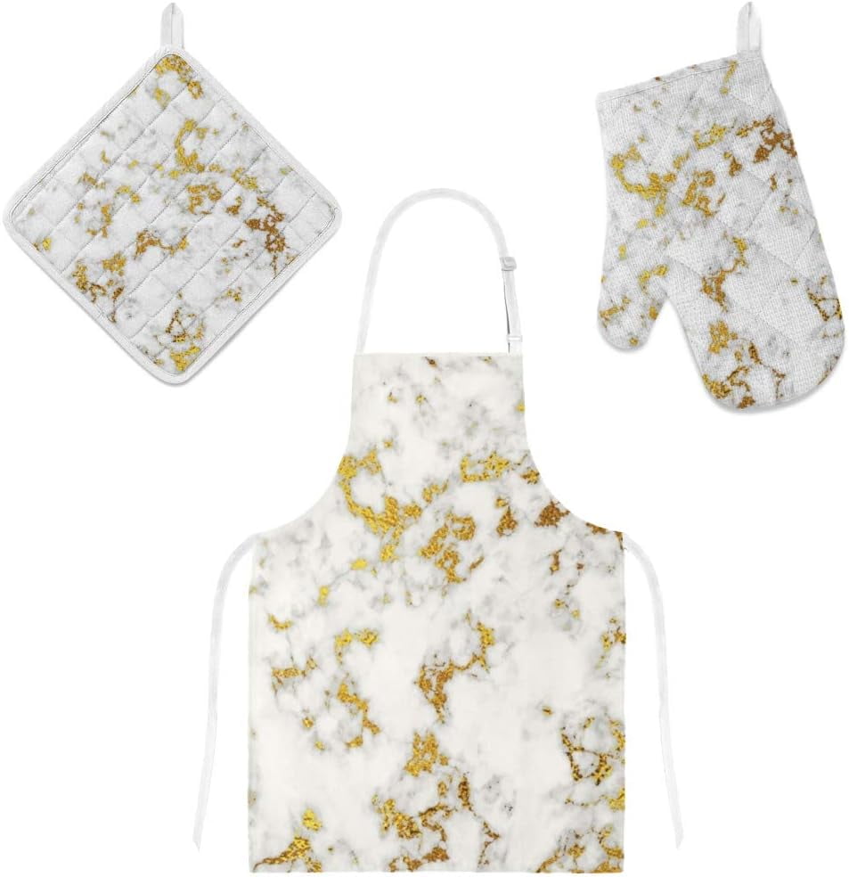 Dreamtimes Polyester Kitchen Oven Mitts Glove Potholder Apron 3Pcs Set ...