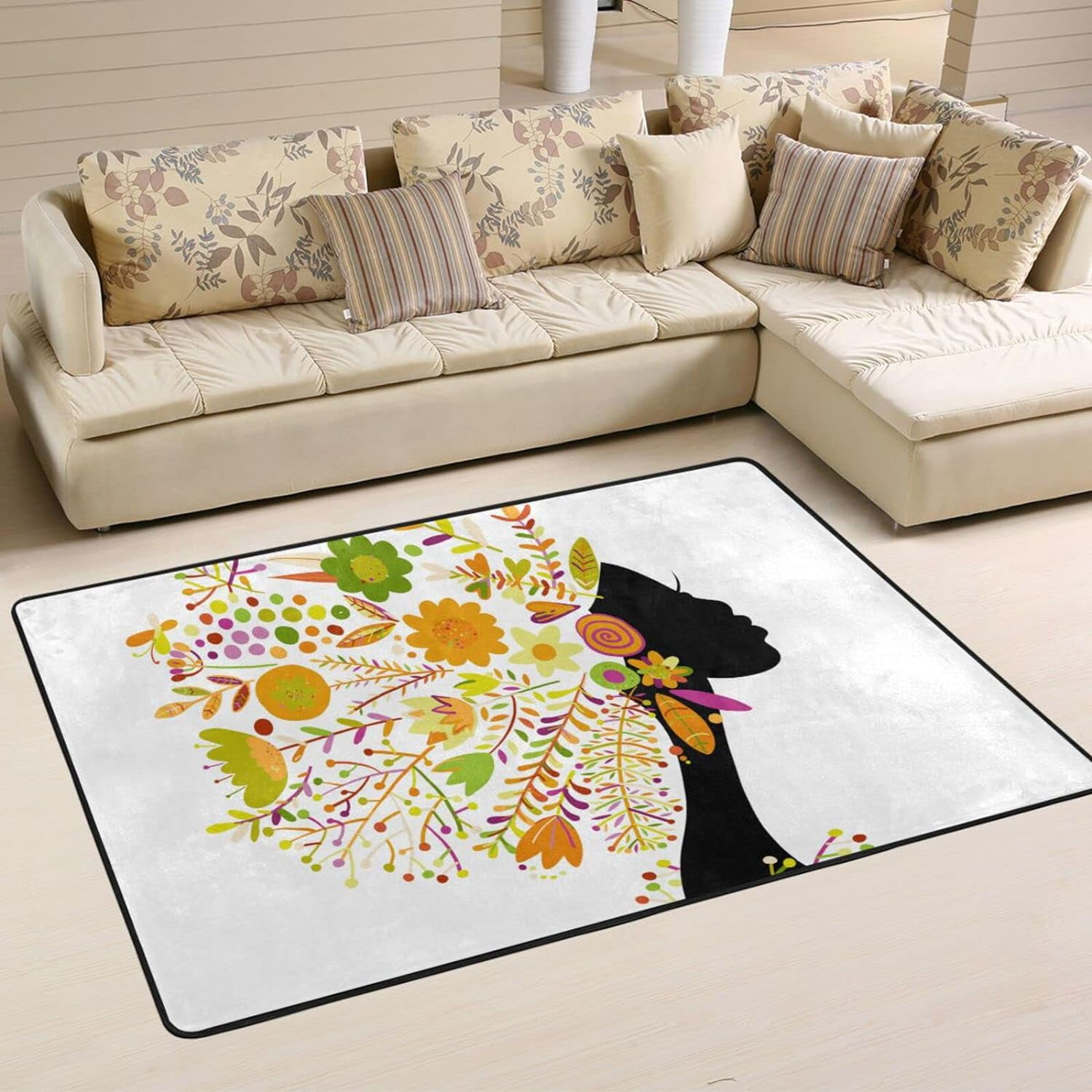 Dreamtimes Pretty Floral Woman Area Rug 72x48in Autumn Leaves Non-Slip ...