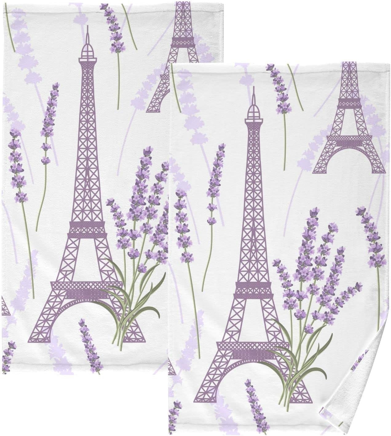 Dreamtimes Purple Lavender Flowers and Eiffel Tower Cotton Towels Set 2 ...